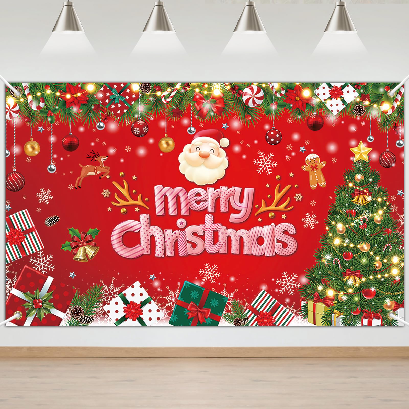 Amazon.com : Mocsicka Merry Christmas Banner Holiday Christmas Backdrop ...