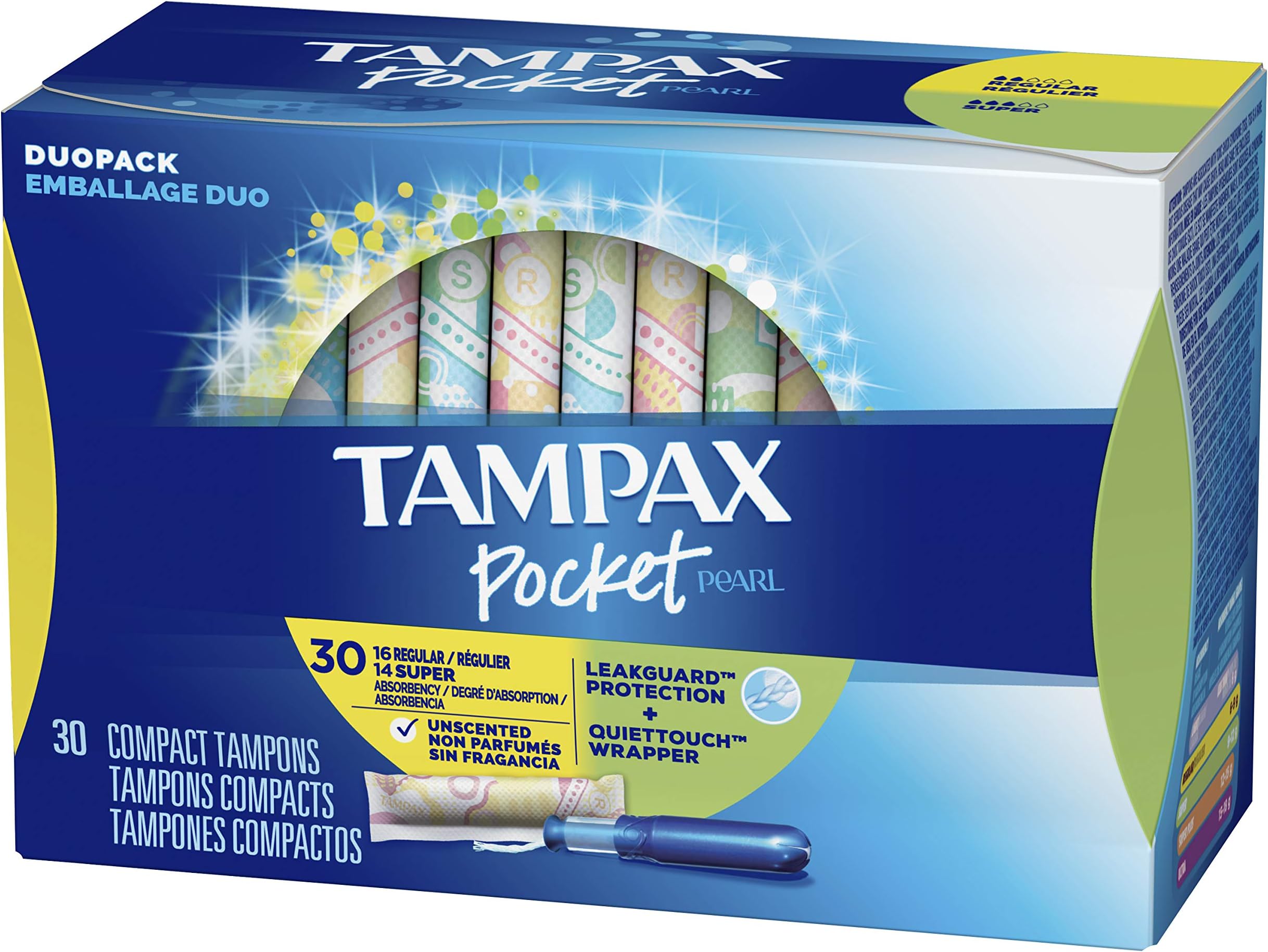 Amazon.com: Tampax Pocket Pearl Plastic Tampons, Duopack (Regular/Super ...