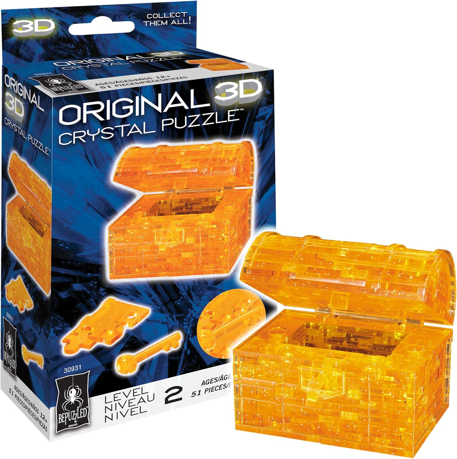 Amazon.com: Bepuzzled Original 3D Crystal Puzzle - Treasure Chest, Gold ...