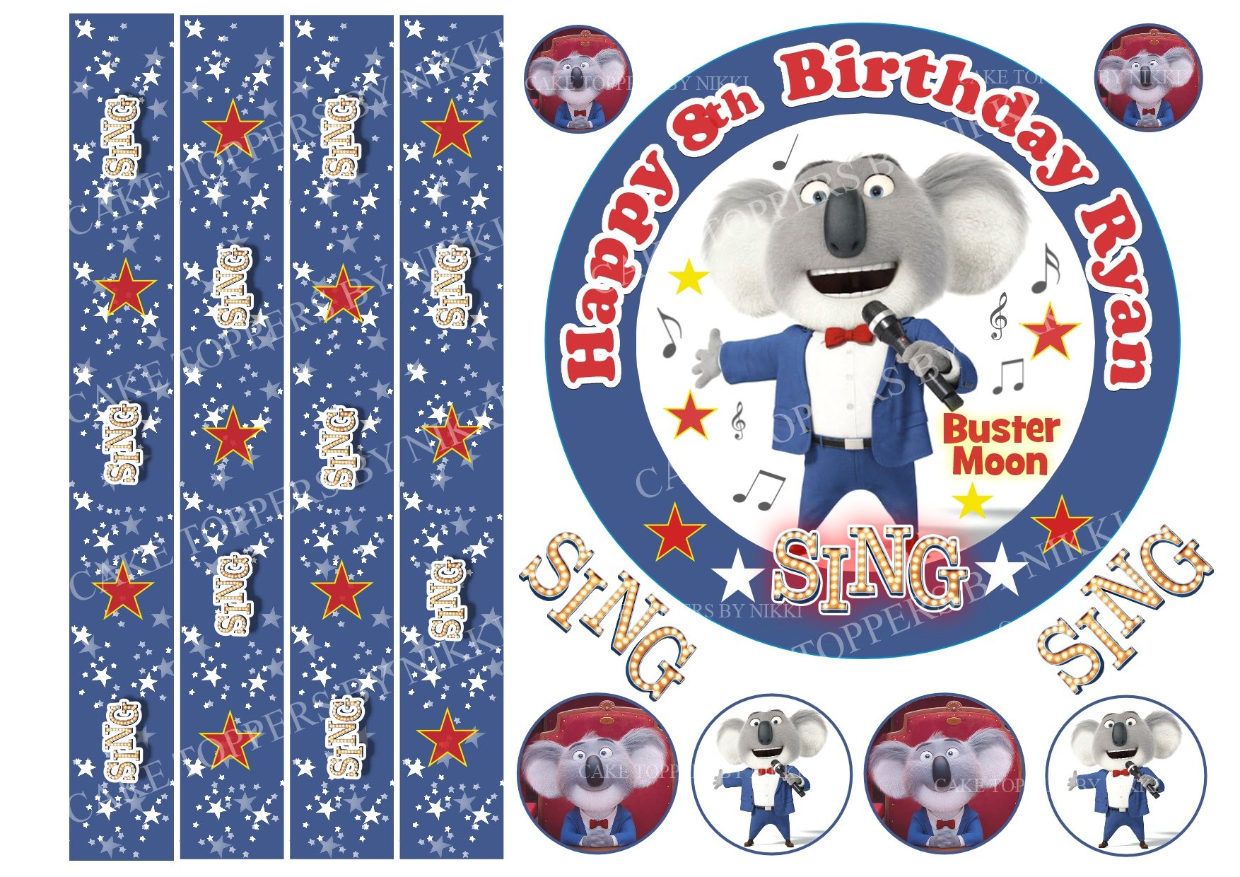Buy EDIBLE SING MOVIE BUSTER MOON 6" ICING PERSONALISED CAKE TOPPER ...