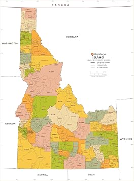 Amazon.com : Idaho ZIP Code Map with Counties - Standard - 36" x 48.5 ...