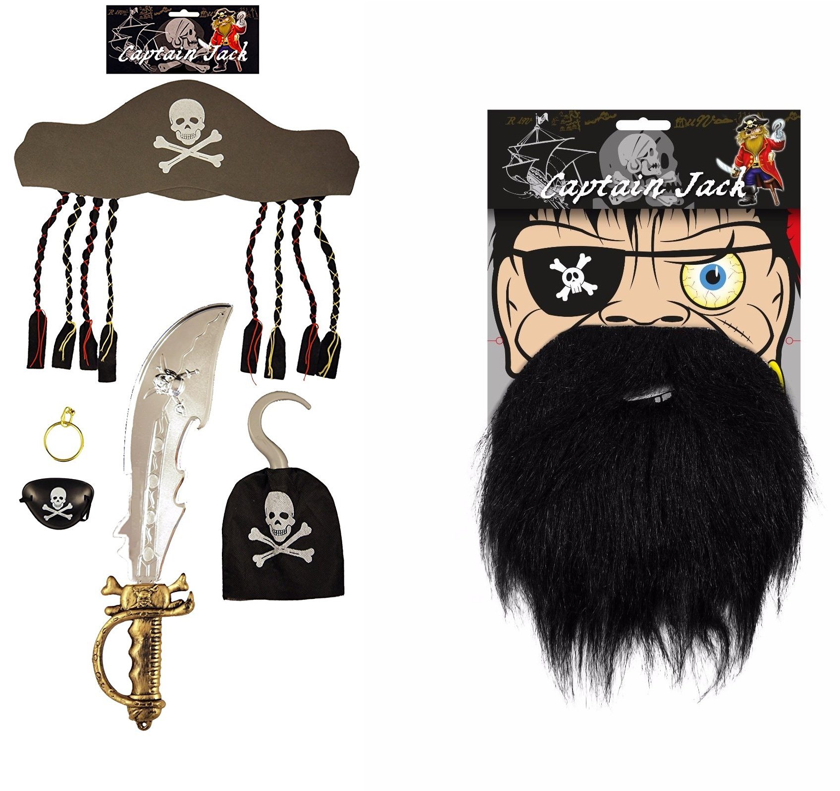 Buy Lizzy PIRATE Fancy Dress costume Fake Hair beard Accessory Pack for ...