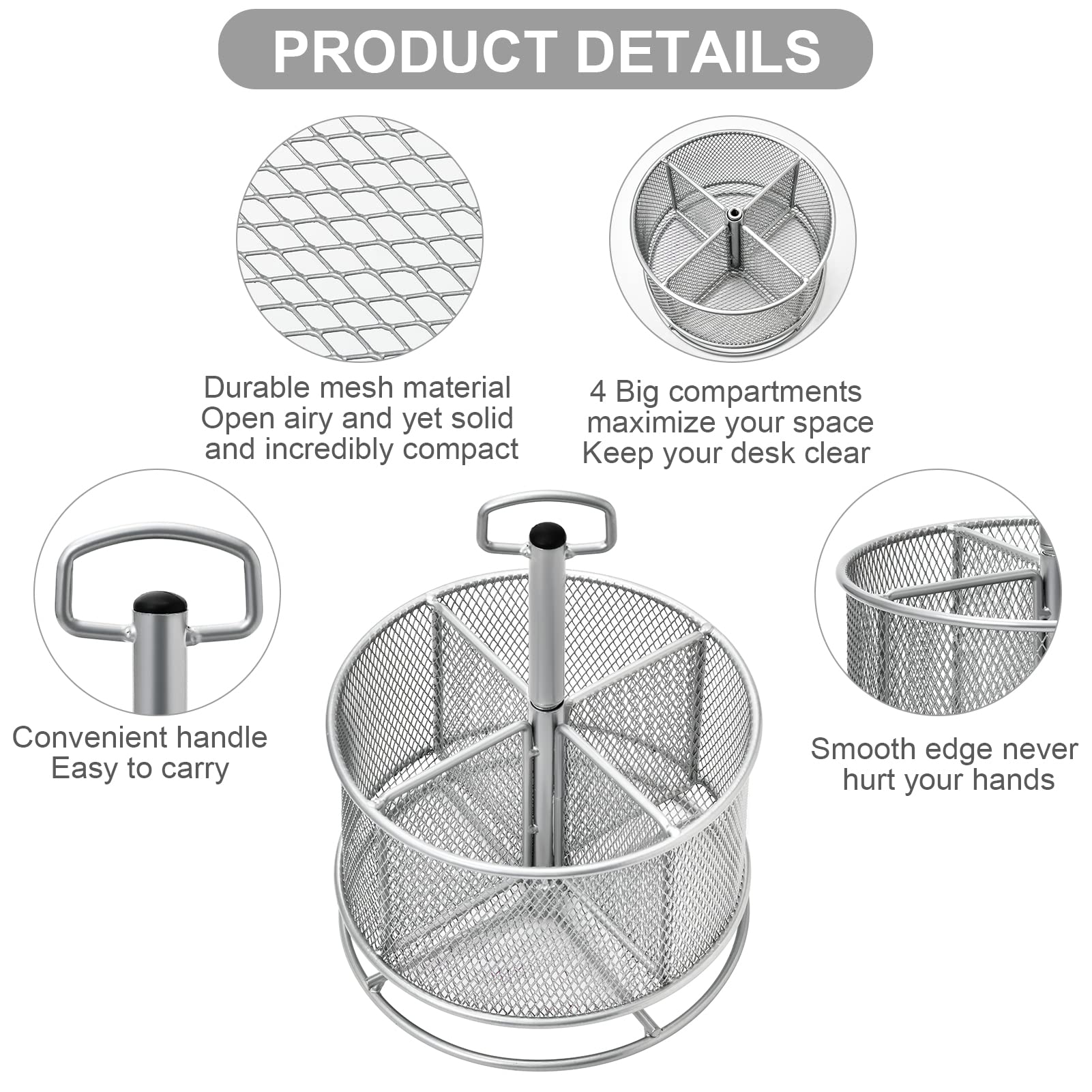 Snapklik.com : Marbrasse Mesh Desk Organizer, 360-Degree Rotating Multi ...