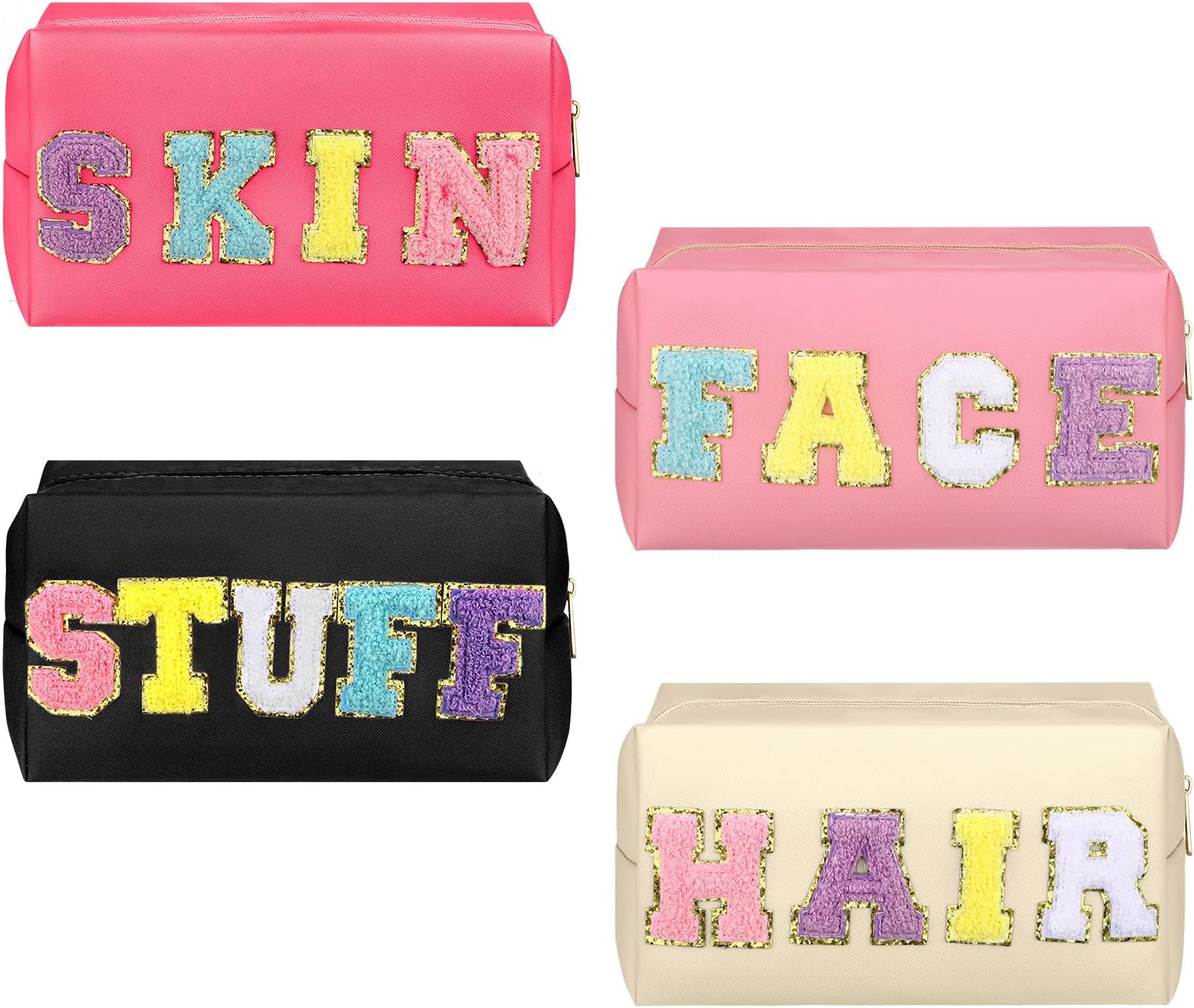 Amazon.com: JHVW 3 Pcs Preppy Makeup Bag, Travel Cosmetic Bag, PU ...