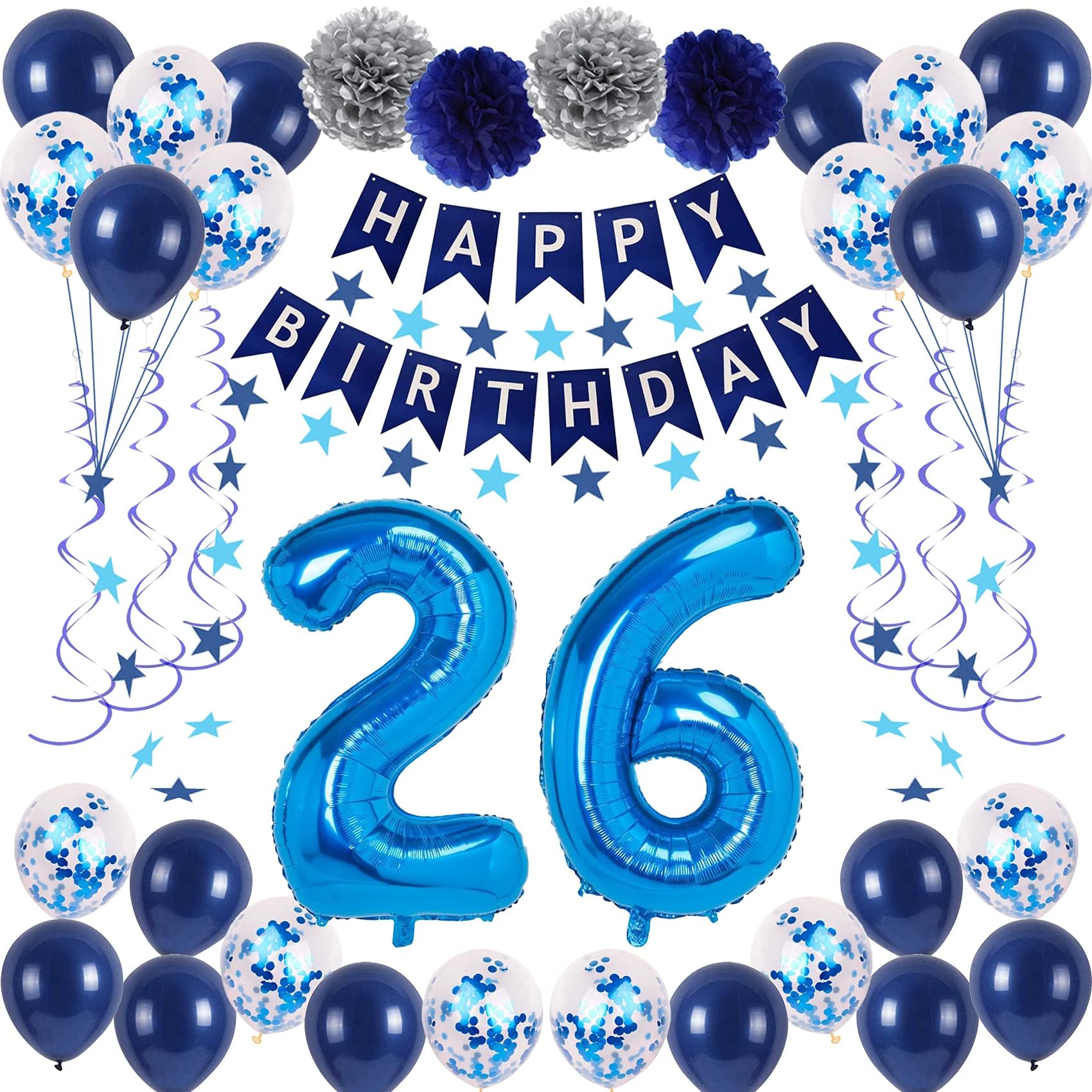 Amazon.com: NANINUNENO 26th Blue Birthday Party Decorations for Boy ...