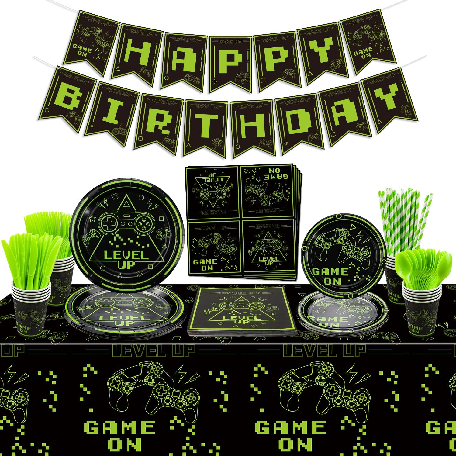 Amazon.com: Green Video Game Party Decorations - 162Pcs Gaming ...