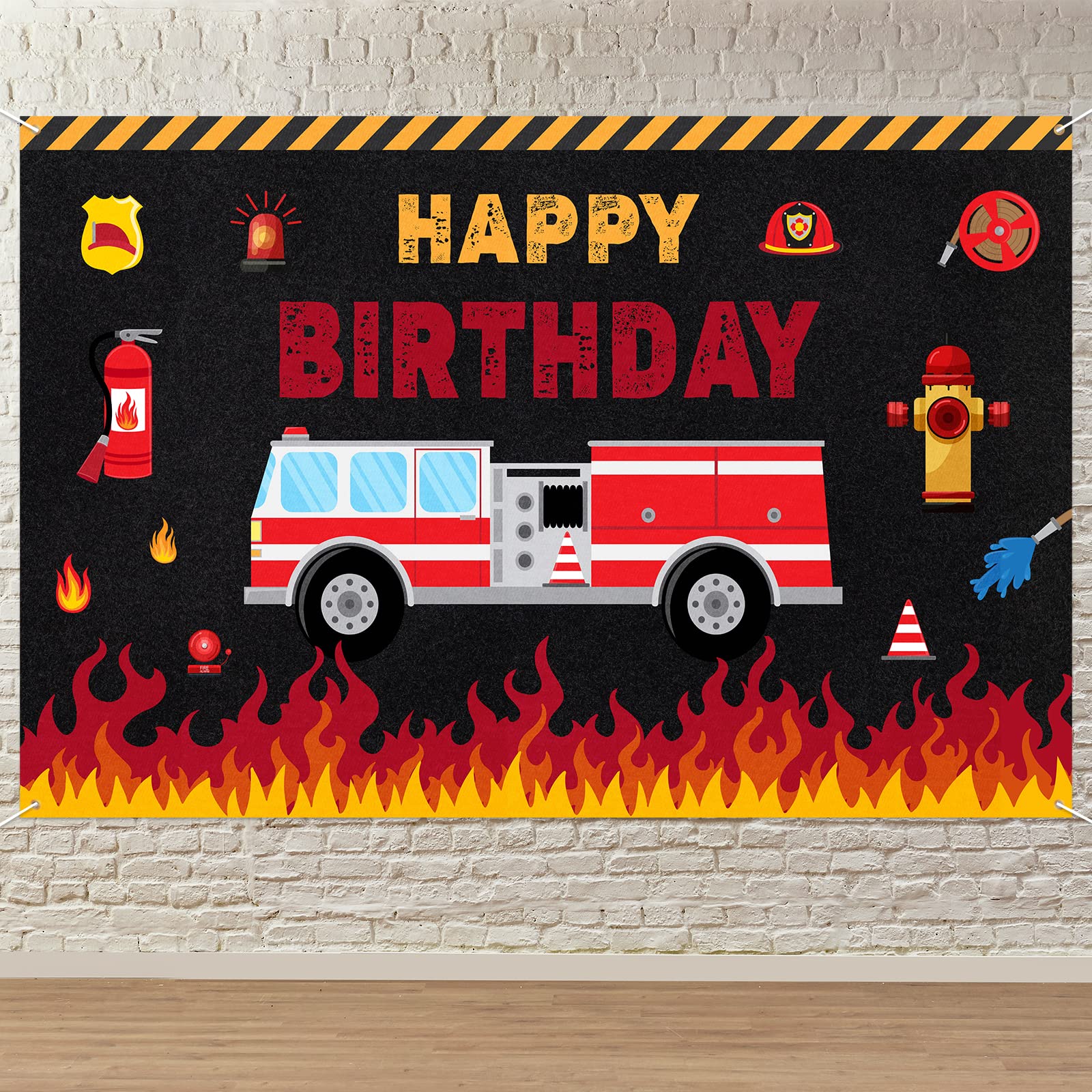 Amazon.com: Firetruck Birthday Backdrop Banner Decor Black - Fire Truck ...