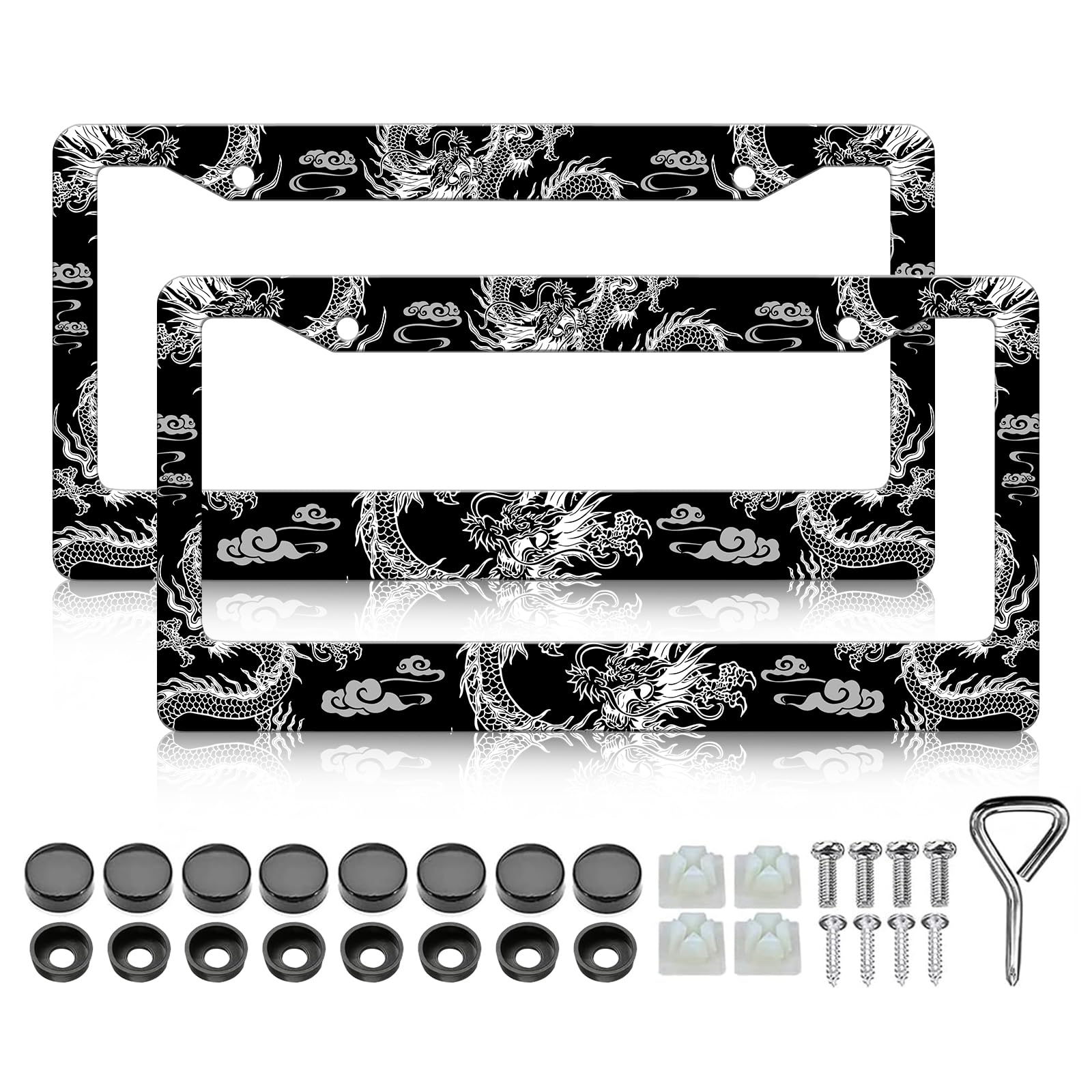 Amazon.com: LIN KANG 2Pcs Black White Dragons License Plate Frames ...