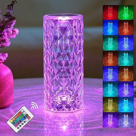 Hizeyluck 16 RGB Color-Changing Desk Lamp, Rose Touch Crystal, Dimmable ...