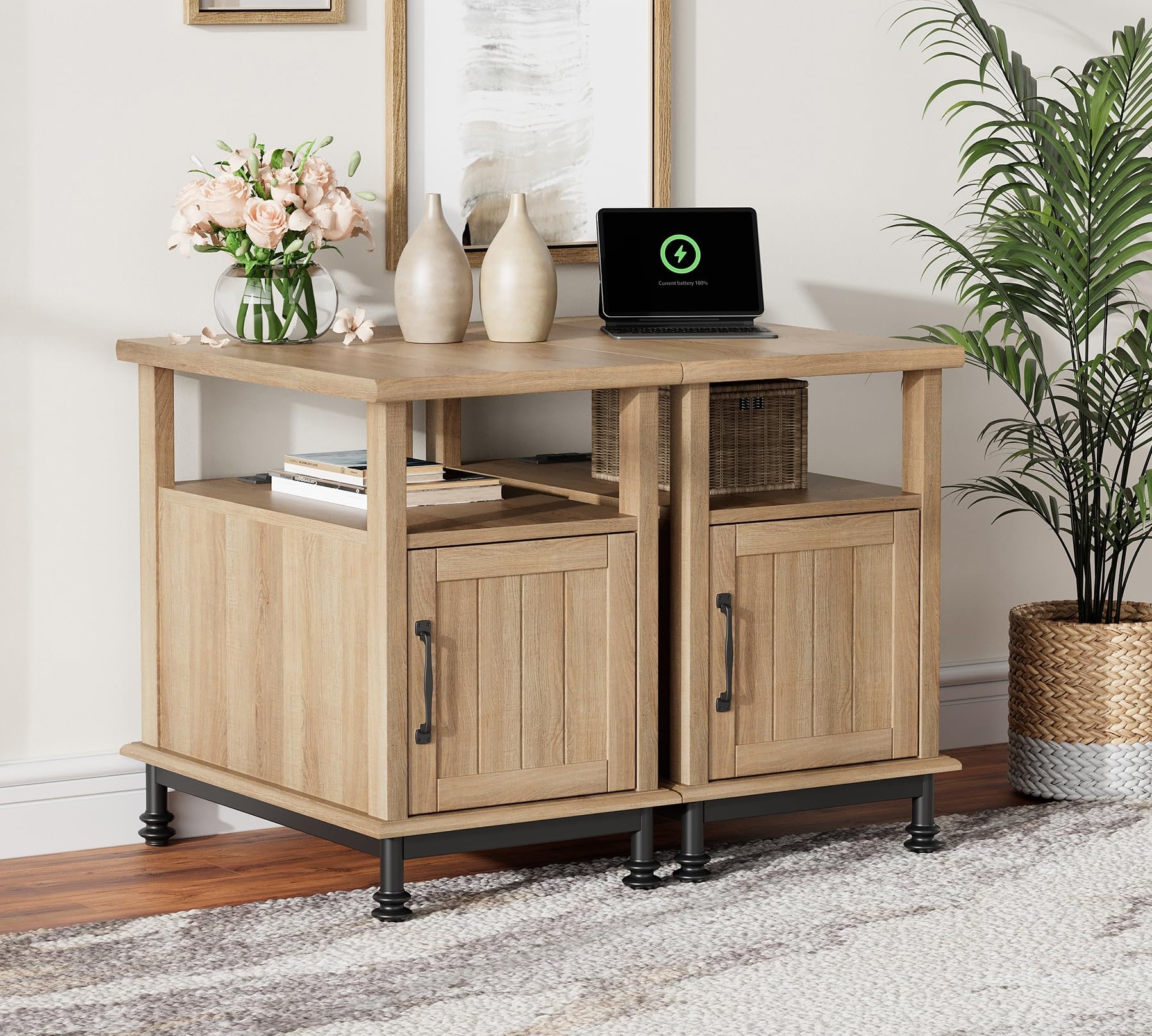 Amazon.com: WAMPAT Set of 2 End Tables with Charging Station, Sofa Side ...