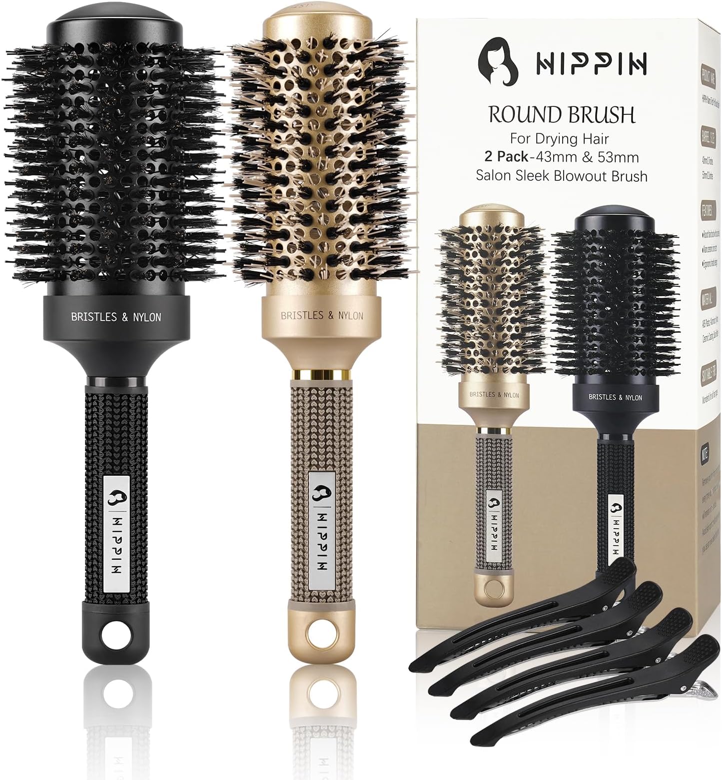 Amazon.com : Beauty Carves Round Brush, 45 mm Barrel with 2 Clips ...