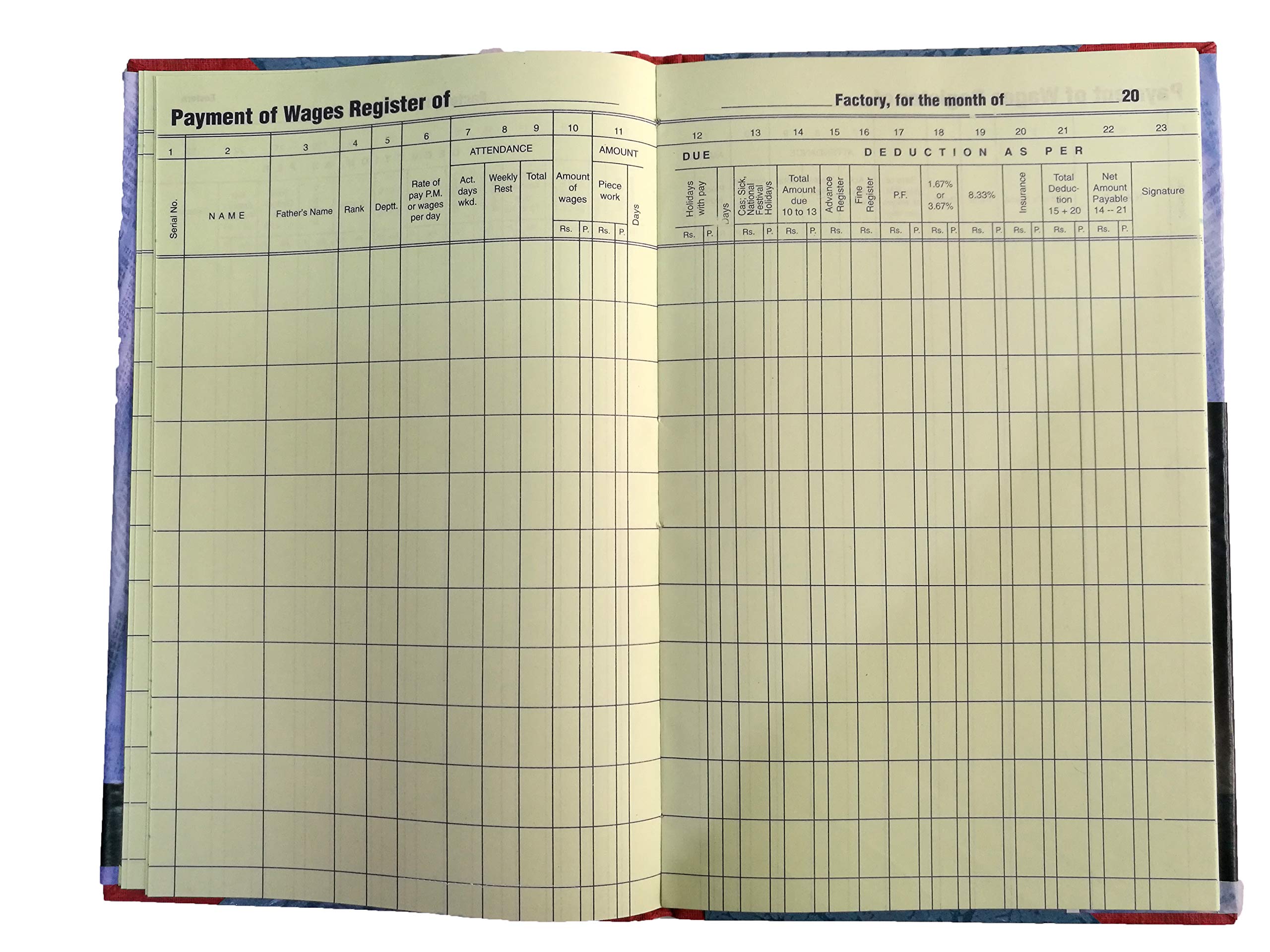 LRS Factory Act Payment of Wages Register (1 Quire - Pack of 2 ...