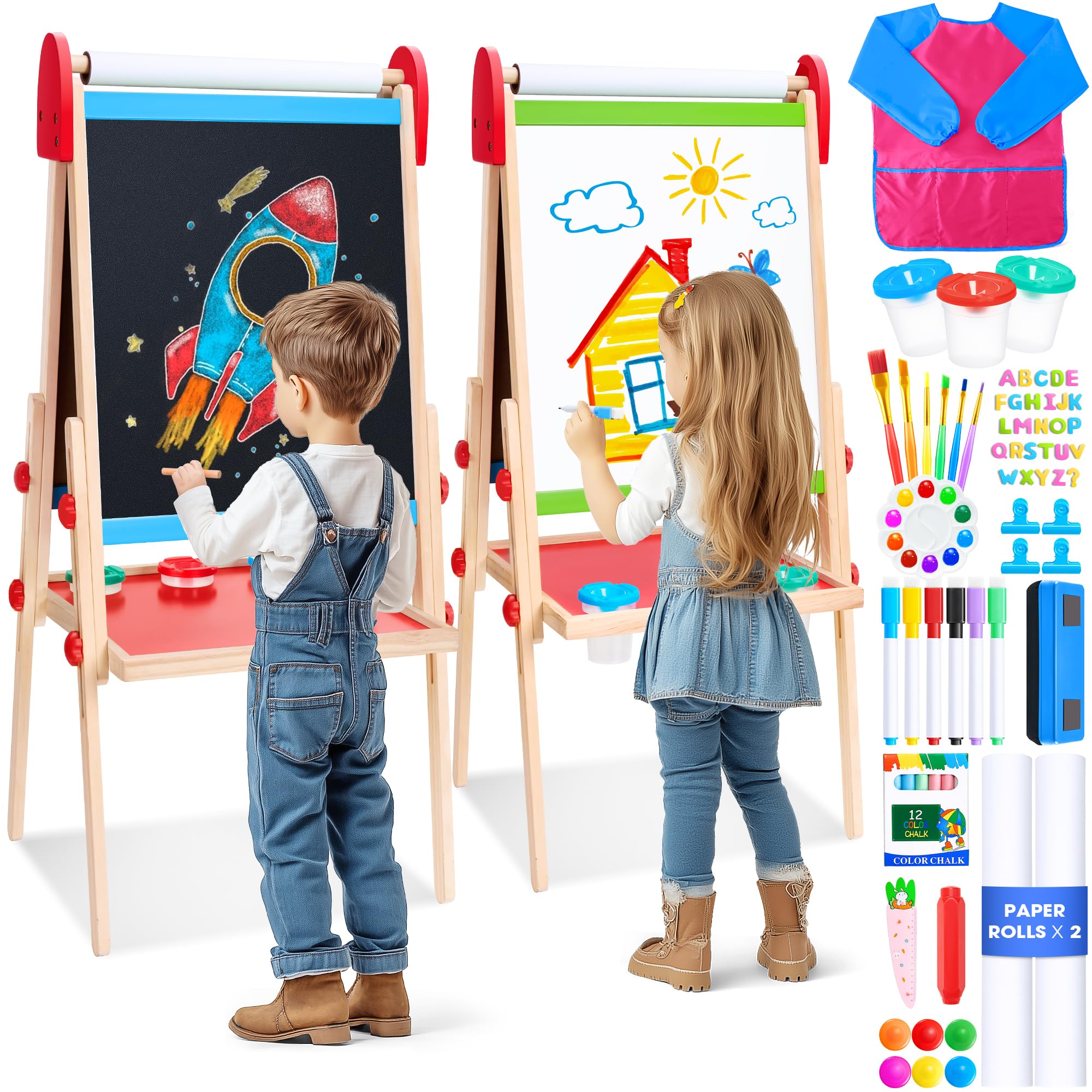 Art Easel for Kids, 3 in 1 Adjustable Double Sided Kids Easel with ...