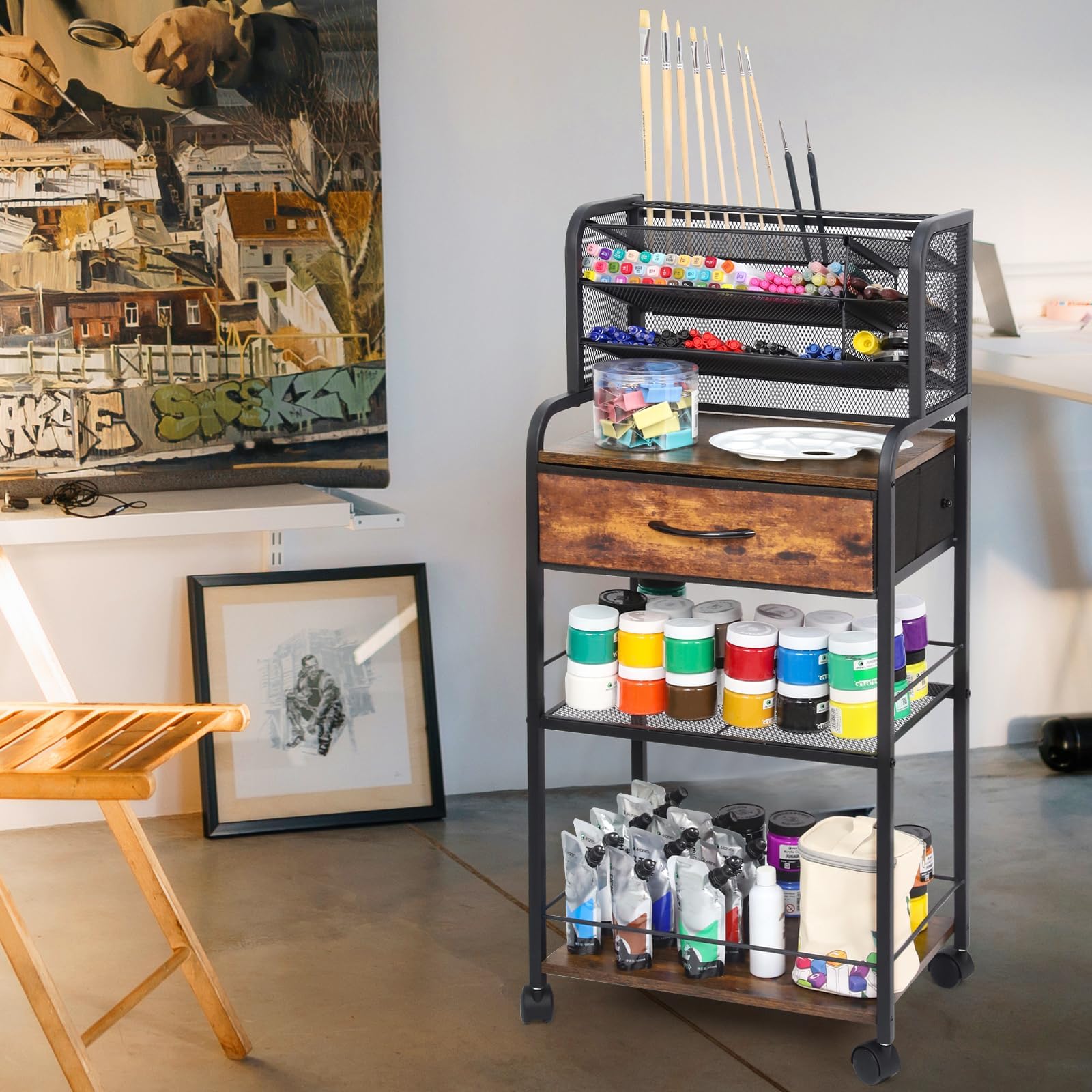 Amazon.com: Rolling Craft Cart with Drawer, Utility Craft Storage Cart ...