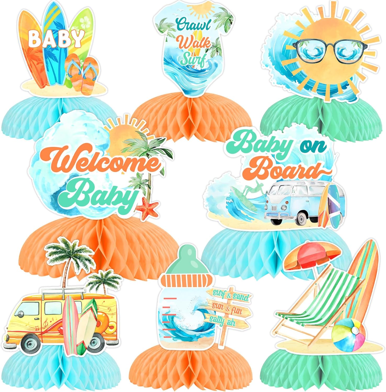 Amazon.com: Balterever Surf Baby Shower Decorations Baby On Board Baby ...