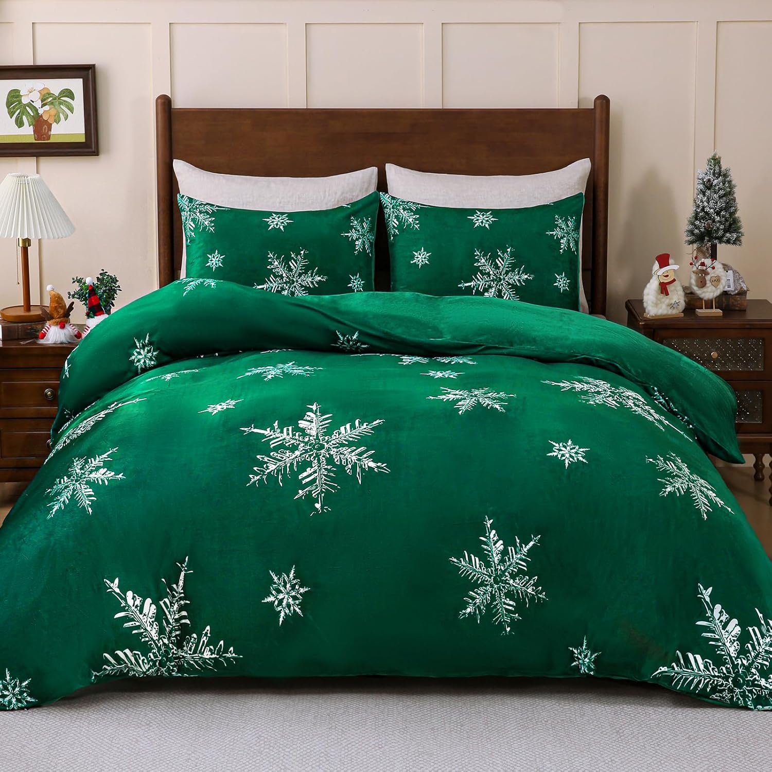 Amazon.com: Likiyol 3 Piece Christmas Duvet Cover King Size Green ...