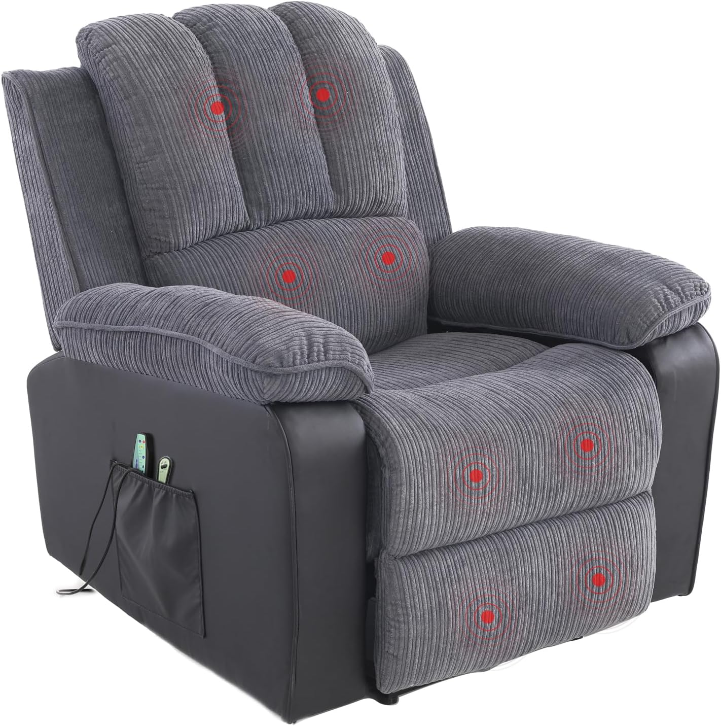 FAMOYI Electric Lounge Armchair Grey Jumbo Cord Fabric Massage Heated ...