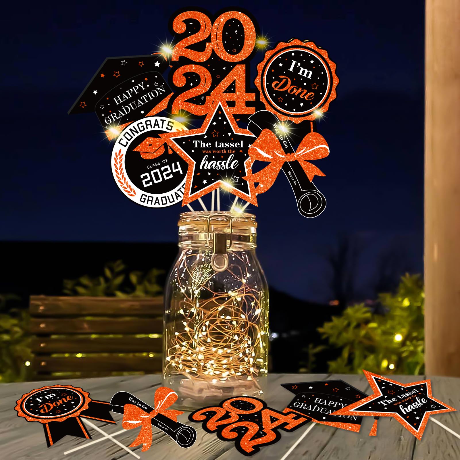 Snapklik.com : Kockuu 36Pcs Black Orange Granduation Decorations Class ...
