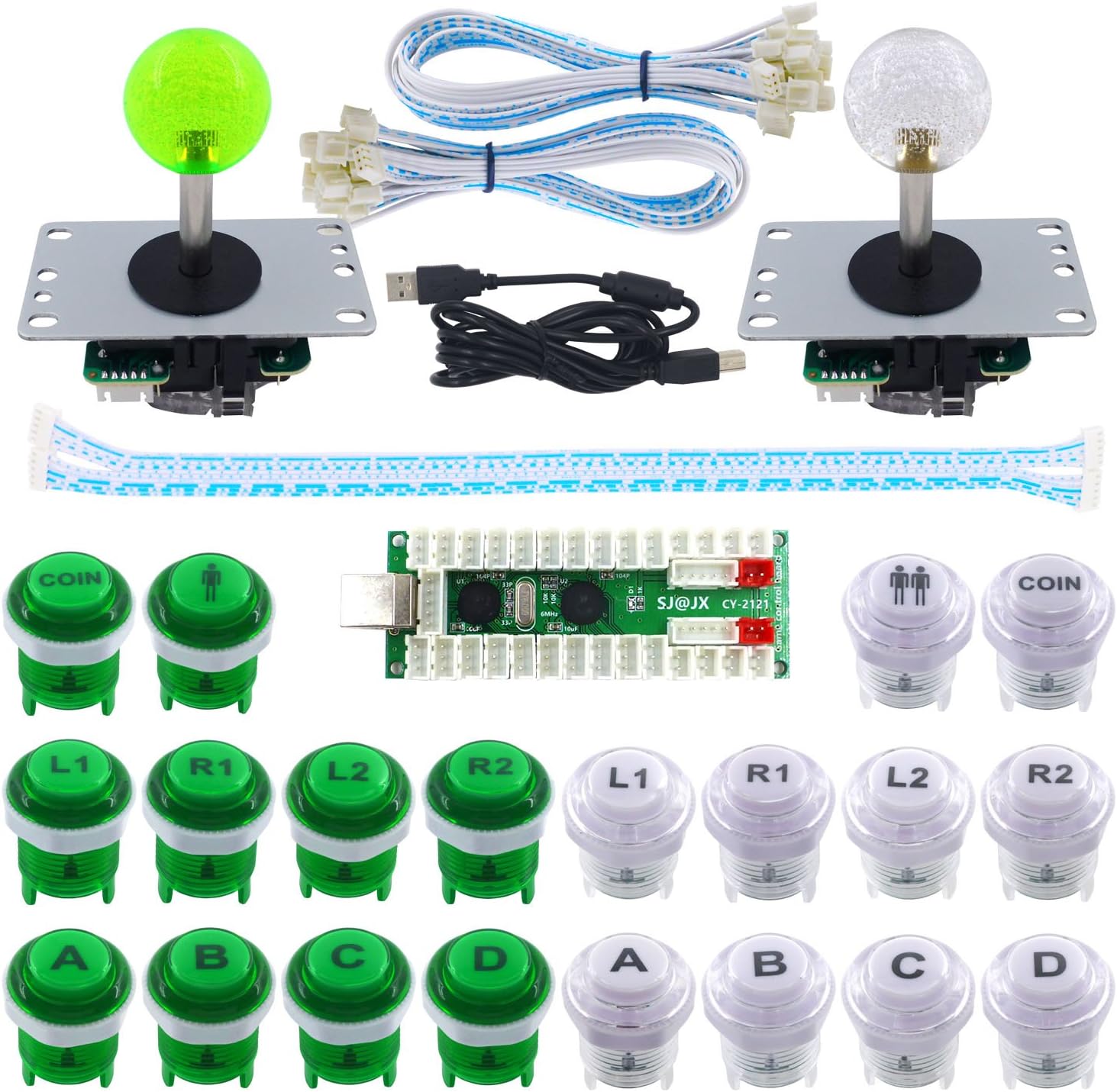 Amazon.com: SJ@JX 2 Player Arcade Game DIY Kit LED Button Zero Delay ...