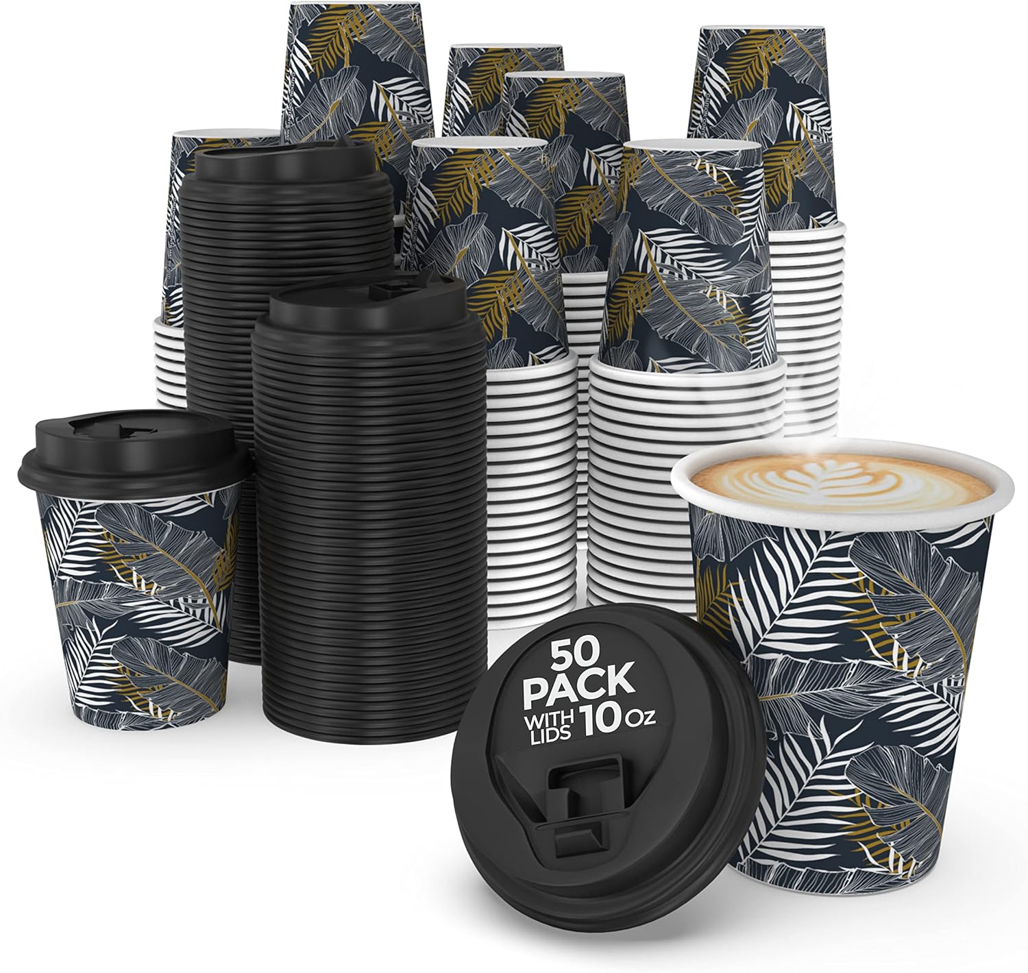Amazon.com: Decor 50 Disposable Coffee Cups with Lids 10 oz - Hot ...