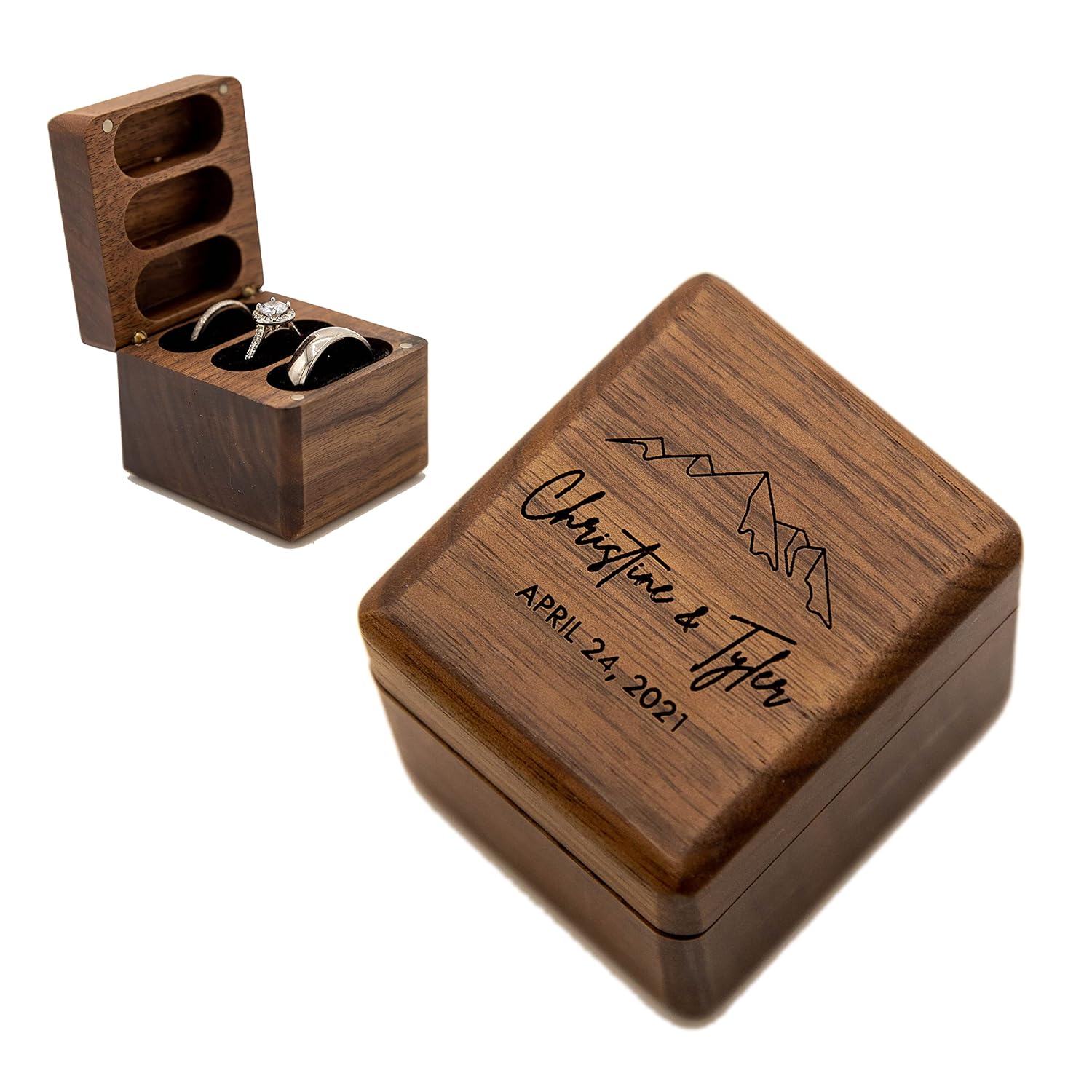 Amazon.com: MUUJEE Personalized 3 Slot Wood Ring Box - 2.25 x 2 x 2 ...