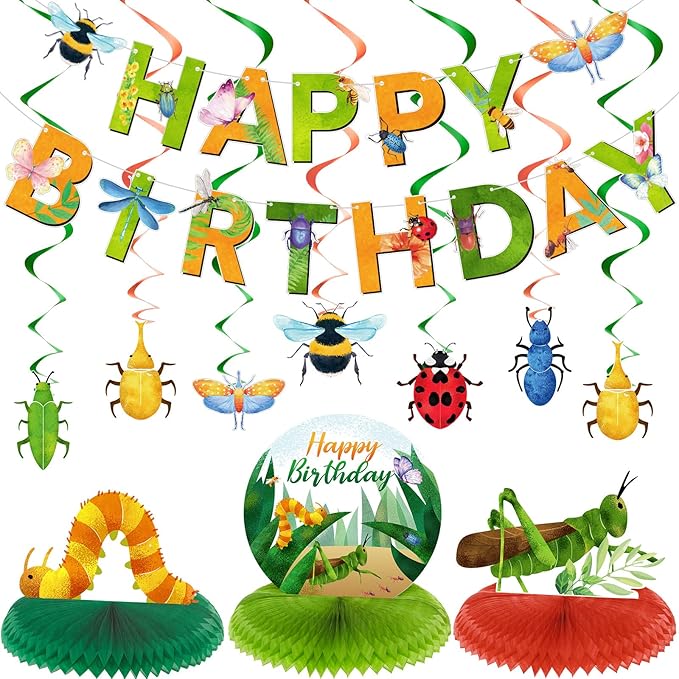 Amazon.com: 28 Pieces Bugs Party Decorations Spring Bugs Party Banner ...