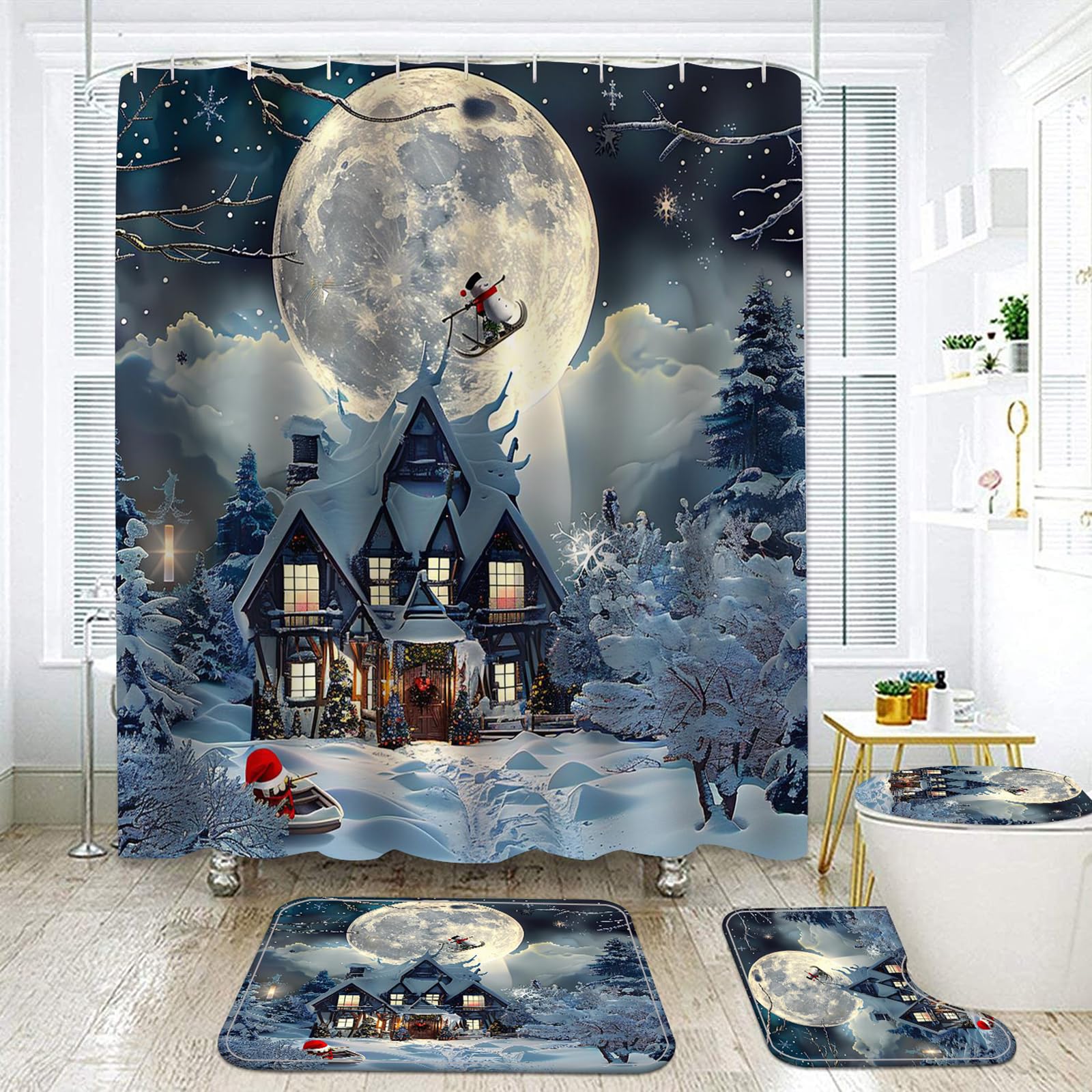 Amazon.com: NEWSUYAA Christmas Shower Curtain Bathroom Decorations Sets ...