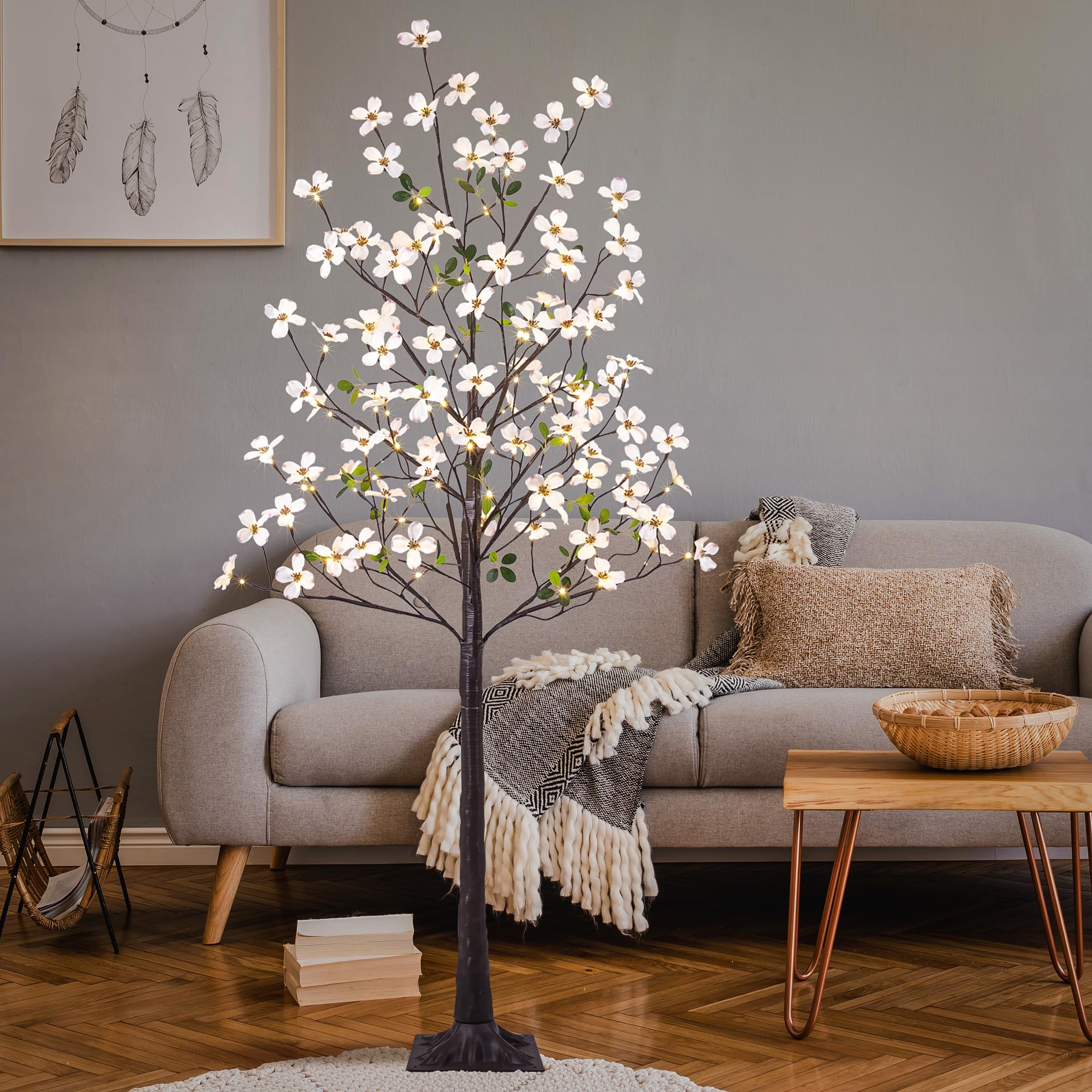 Amazon.com: 6FT Lighted Dogwood Tree 120 LED Artificial Flowers Tree ...