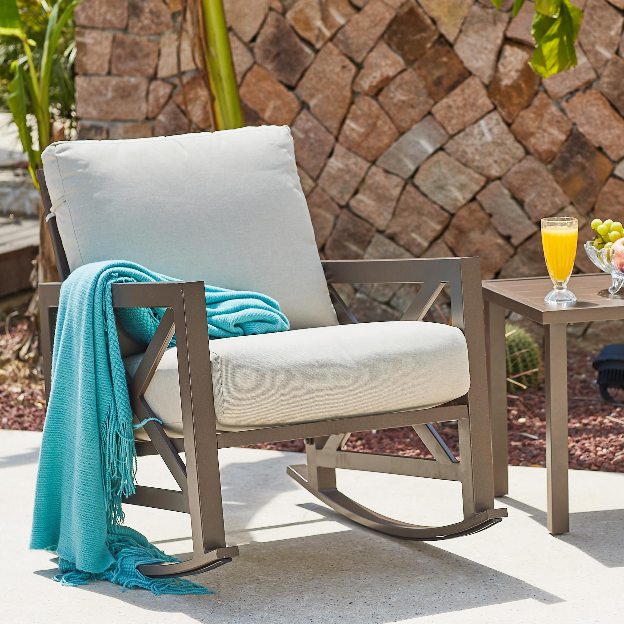 NATURAL EXPRESSIONS Outdoor Patio Rocking Chair, Metal Rocker Chair ...