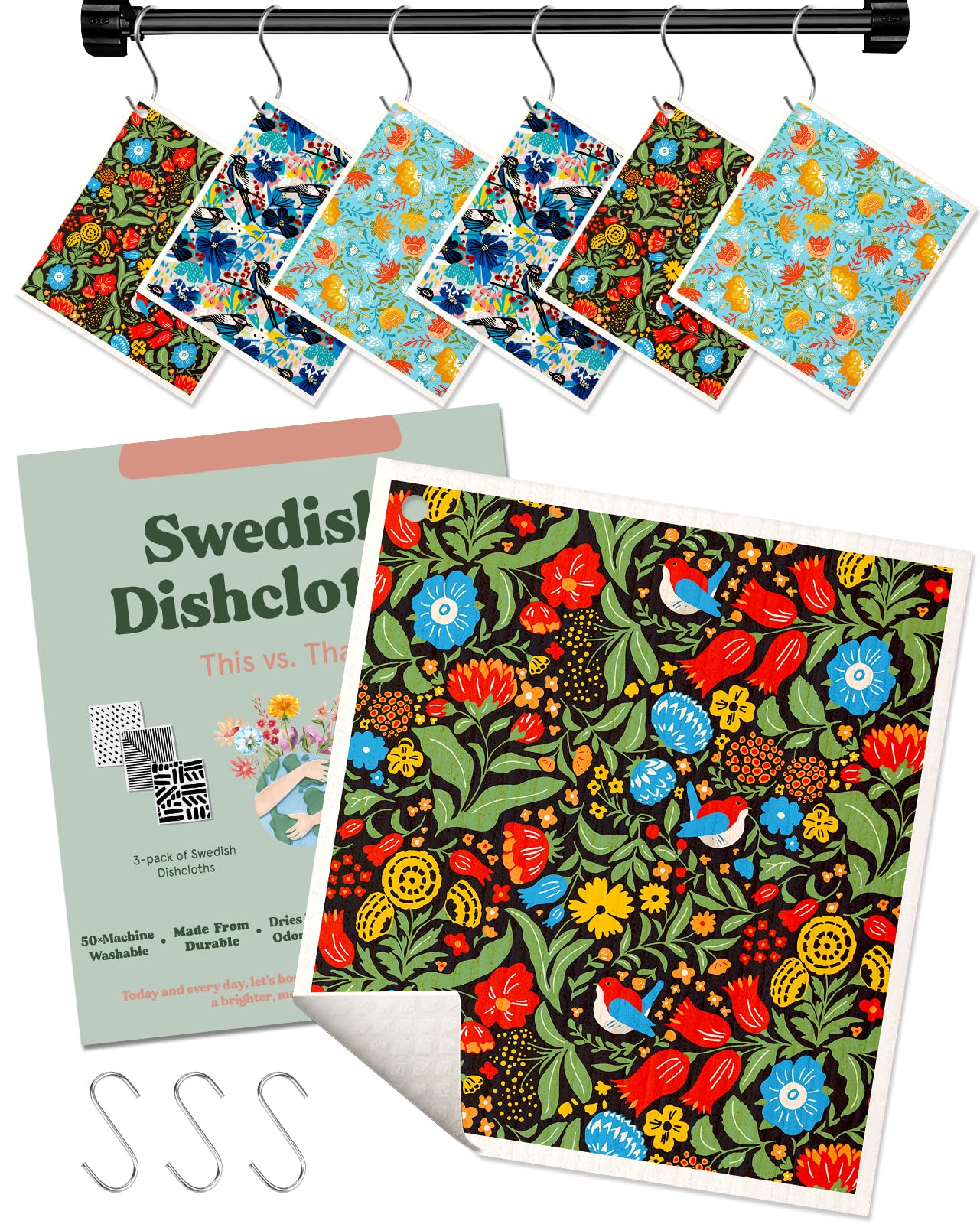 Amazon.com: Miss Adola Swedish Dishcloths for Kitchen - Reusable 6 Pack ...