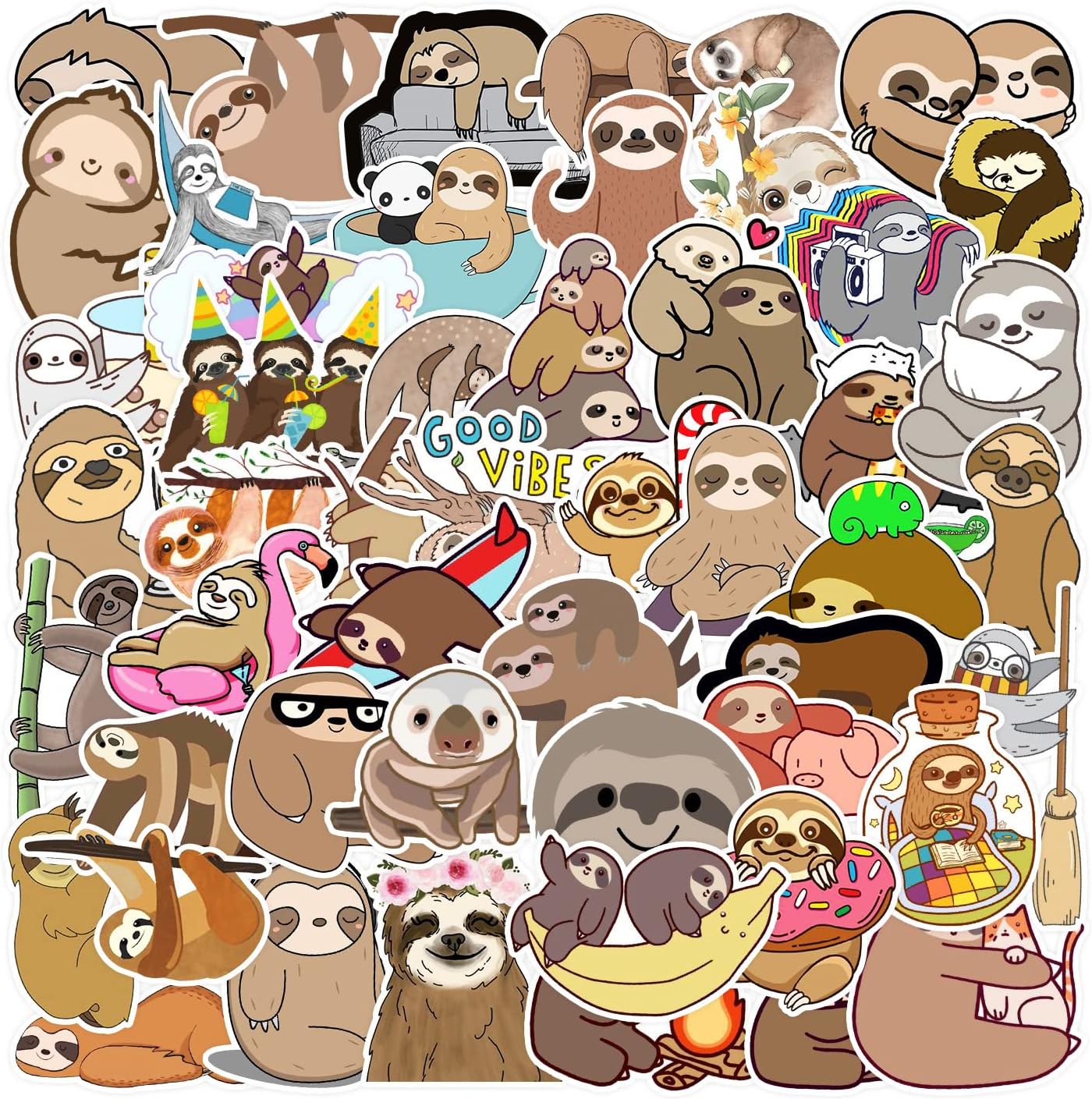 Amazon.com: 100pcs Sloth Stickers Pack for Water Bottle,Sloth Lovers ...