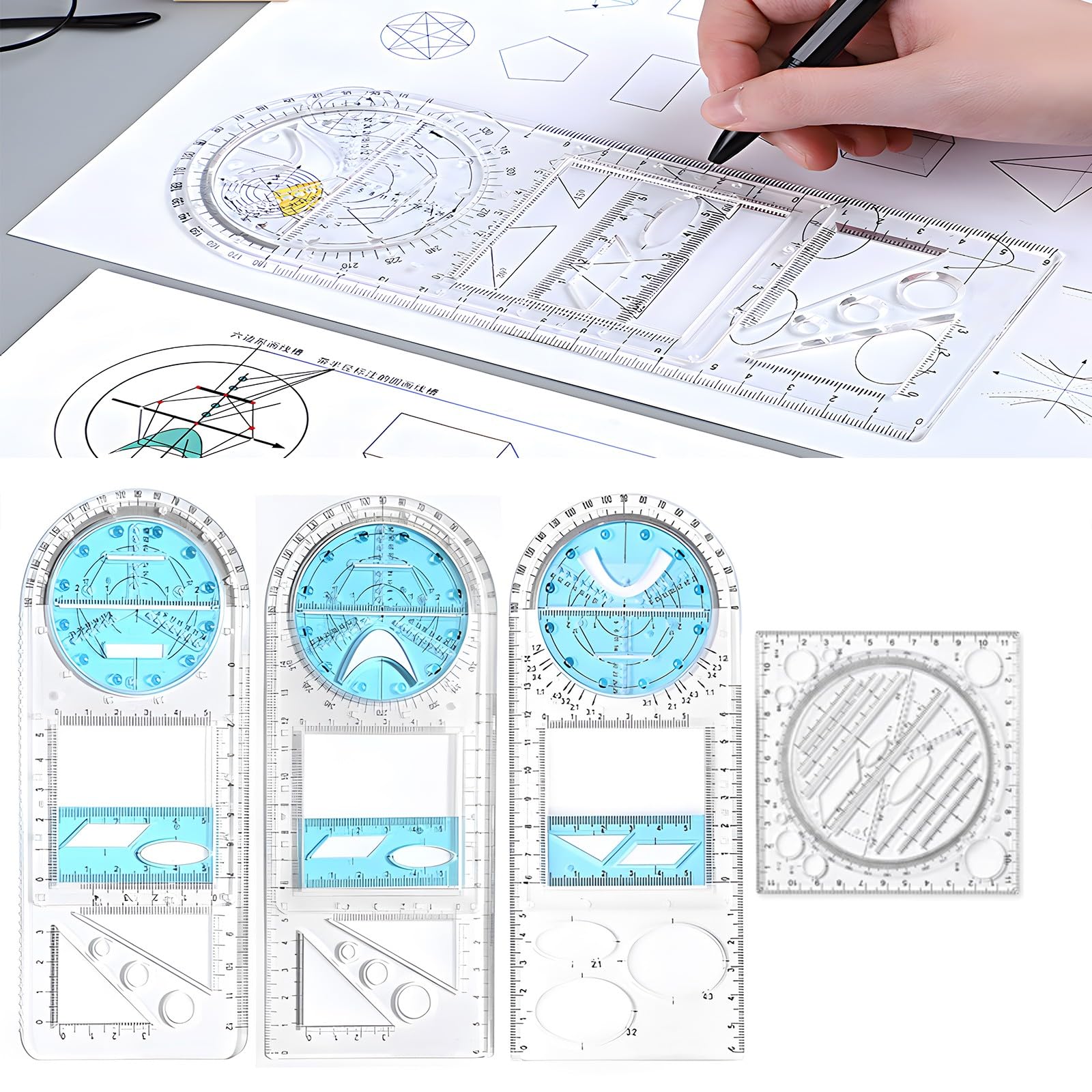 Amazon.com : Zakrafo 4 Pcs Multifunctional Geometric Ruler,Math ...
