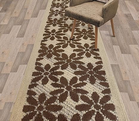 Amazon.com: Boho Floral Brown-Beige Runner Rug, Extra Durable and Low ...