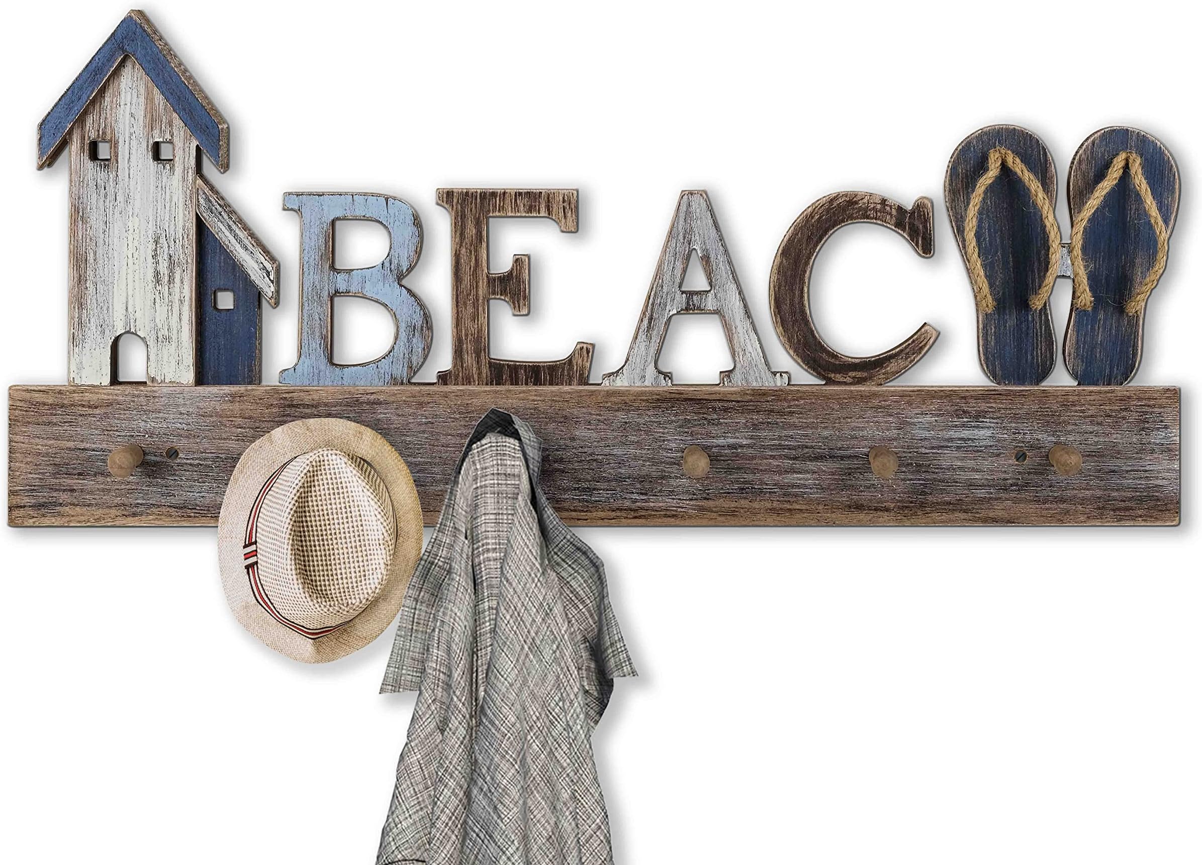 Amazon.com: MyGift 3 Hook Coastal Style Wall Mounted Entryway Coat Rack ...