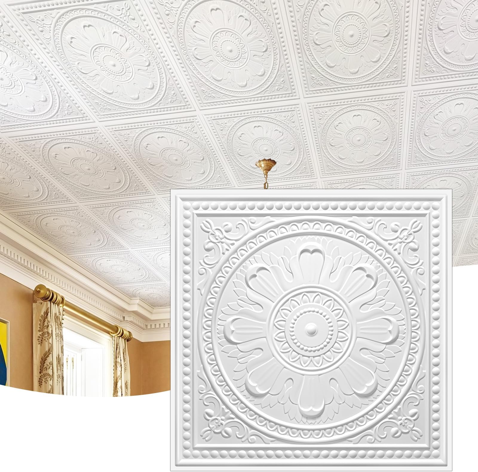 uDecor Regal Ceiling Tile (24" x 24") Single Tile (White) - Decorative ...