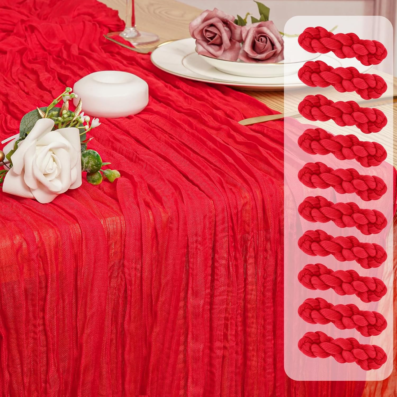 Showgeous 10 Pack Red Cheesecloth Table Runner 10FT, Red Rustic Gauze ...
