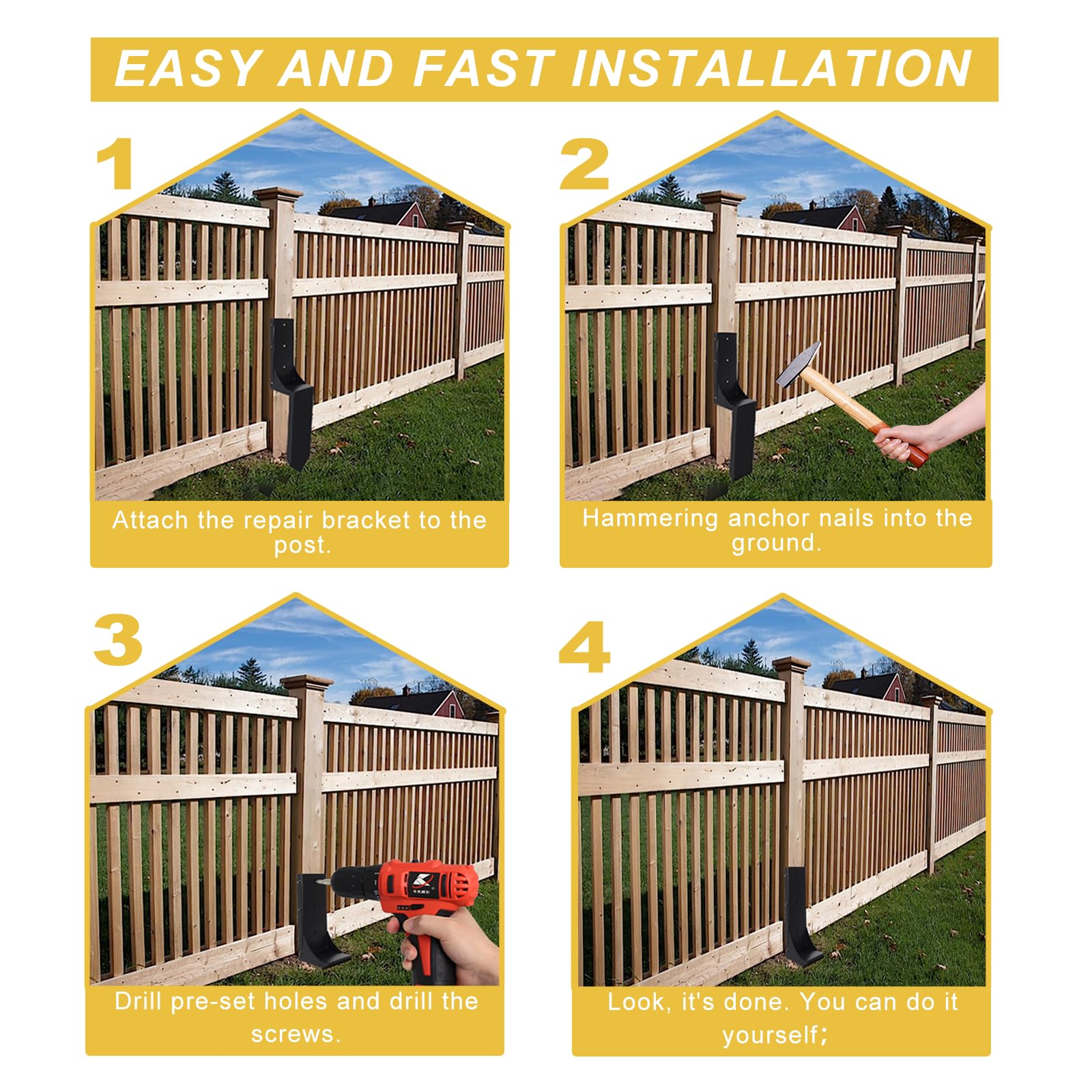 Fence Post Repair Kit 2 Pack, Heavy Duty Steel Fence Repair Kit for ...