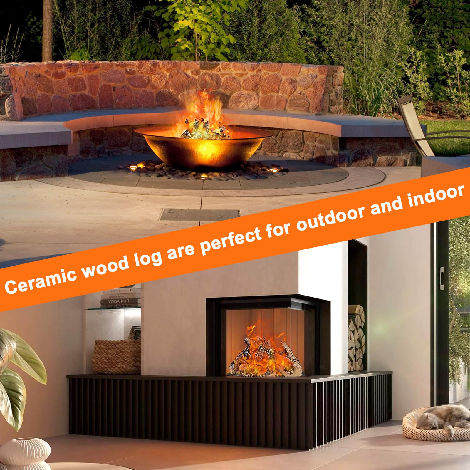 (6 Pcs) Faux Gas Fireplace Logs Set, 22" Large Ceramic White Birch Fake ...