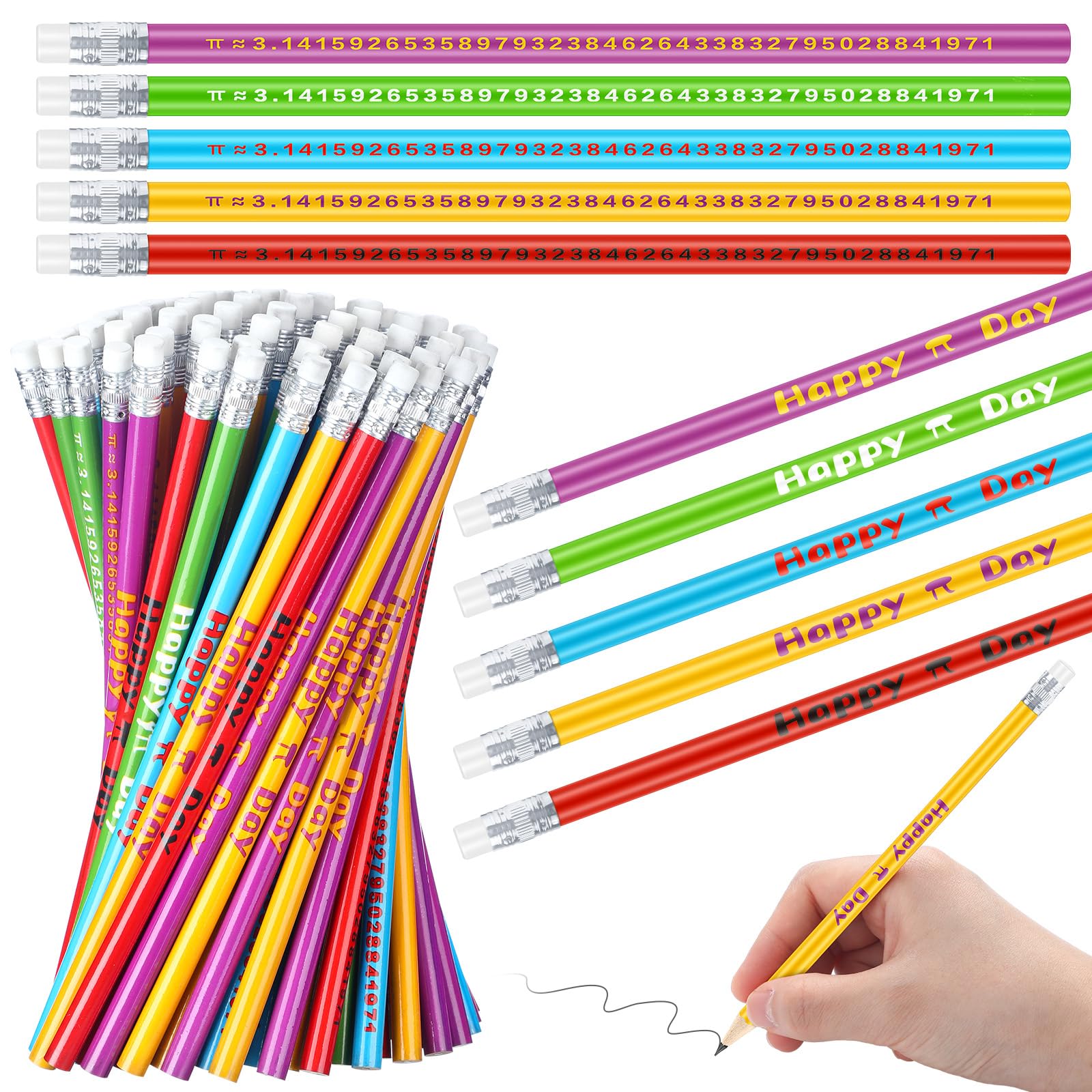 Amazon.com : Feifeiya 100 Pcs Pi Day Pencils Set 3.14 Fun Math Pi ...