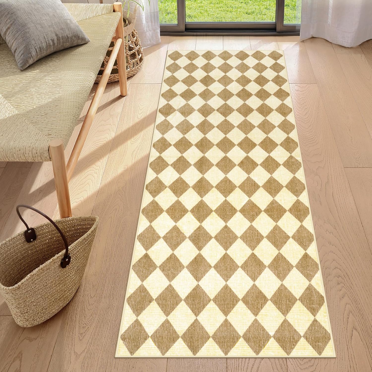 Amazon.com: LIVEBOX Checkered Carpet Runners for Hallway 6ft, Beige ...