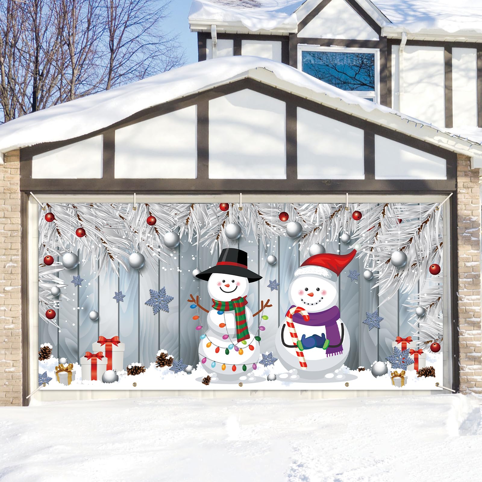Amazon.com : 13 x 6 FT Christmas Garage Door Cover Banner Backdrop ...