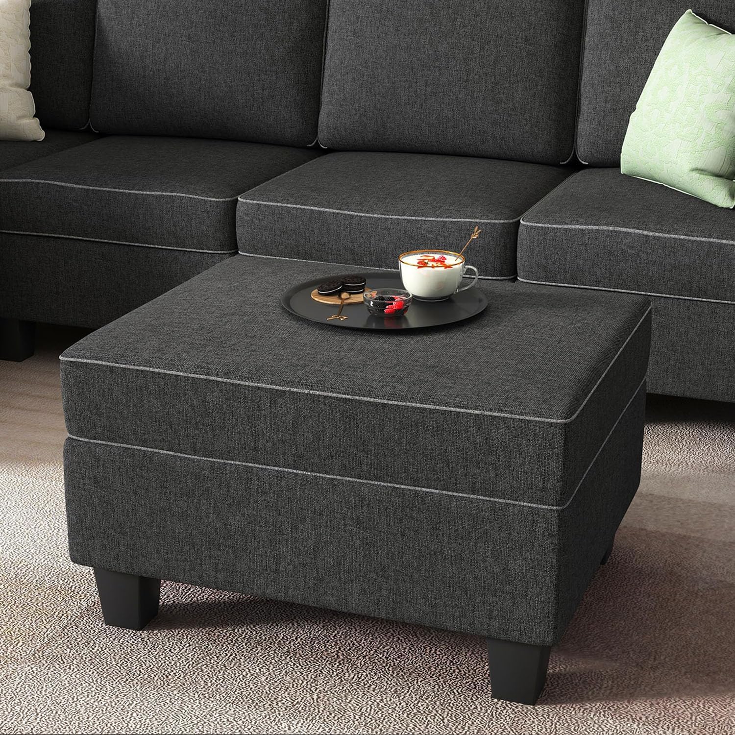 Amazon.com: HONBAY Storage Ottoman Coffee Table Velvet Upholstered ...