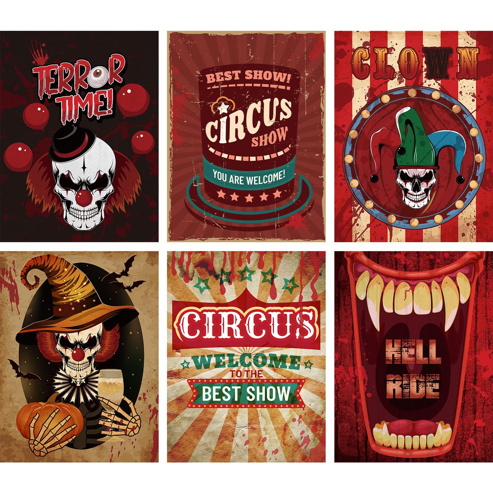 Amazon.com: Preboun 6 Pcs Halloween Circus Decorations Fabric Posters ...