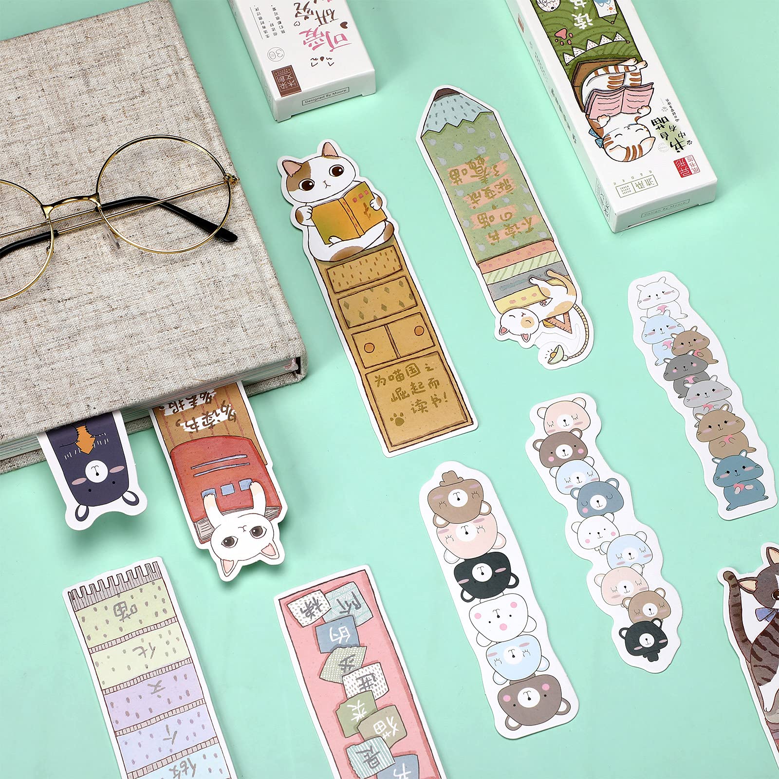Buy 60 Pieces Cute Animal Paper Bookmarks Cartoon Cat Anime Reading ...