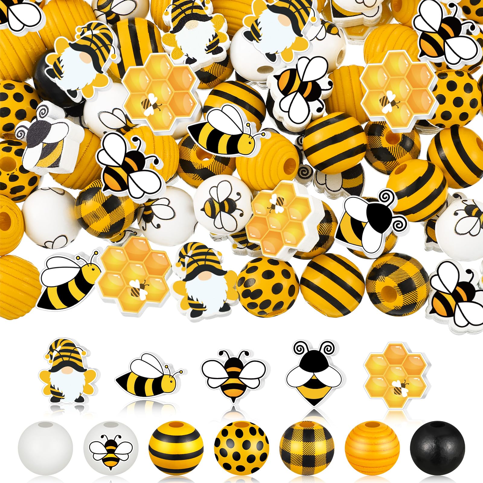Amazon.com: 200 Pieces Bee Wood Beads Colorful Painted Spring Loose ...