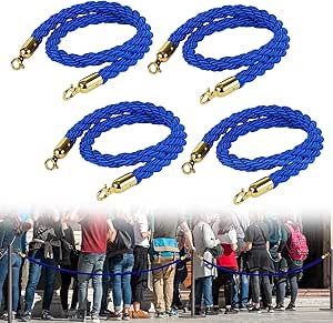 Amazon.com: 4 PCS Velvet Ropes Blue, Queue Line Barrier Stanchion Rope ...