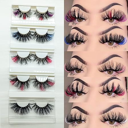 Amazon.com : Mikiwi 25mm Colored Mink Lashes Pack, 7 Pairs Mix Color ...