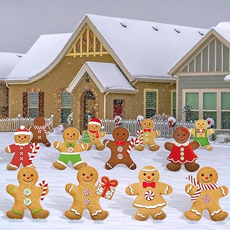 Amazon.com : BBTO 12 Pcs Christmas Yard Sign Gingerbread Man Lawn Sign ...