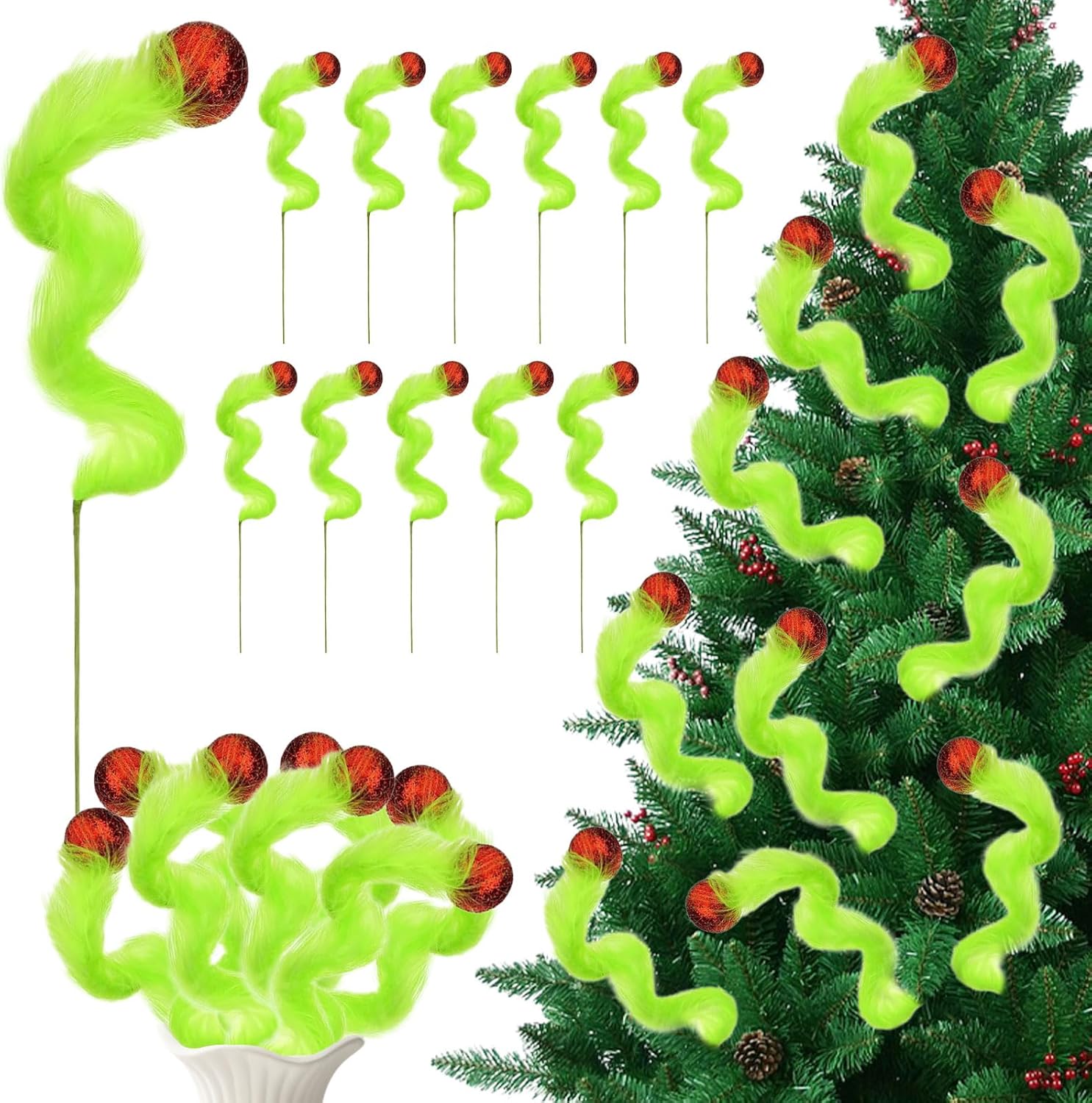 Amazon.com: 12Pcs Furry Christmas Tree Picks 13Inch Christmas Tree ...