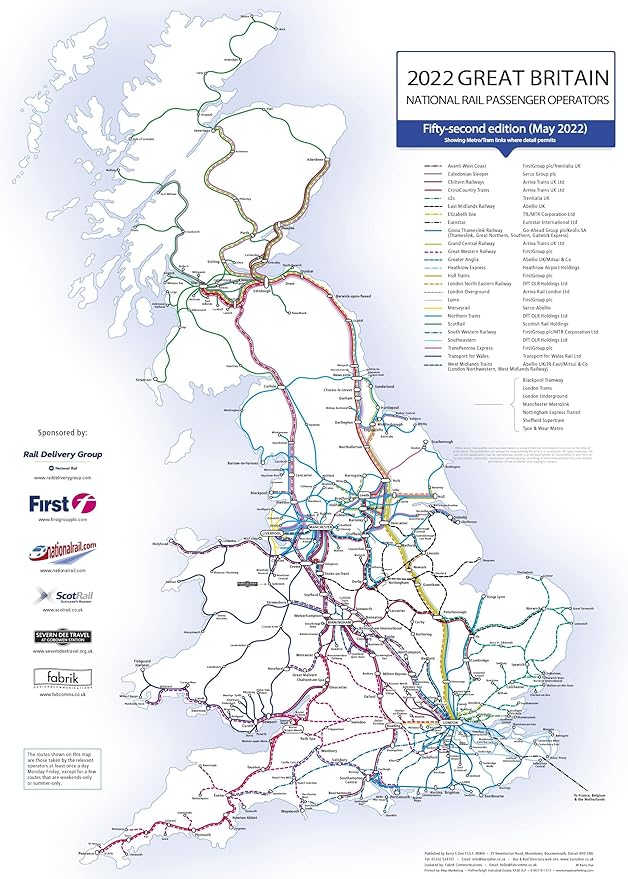 UK Rail Operators Wall Map 2022-52nd Edition April 2022 : Amazon.co.uk ...